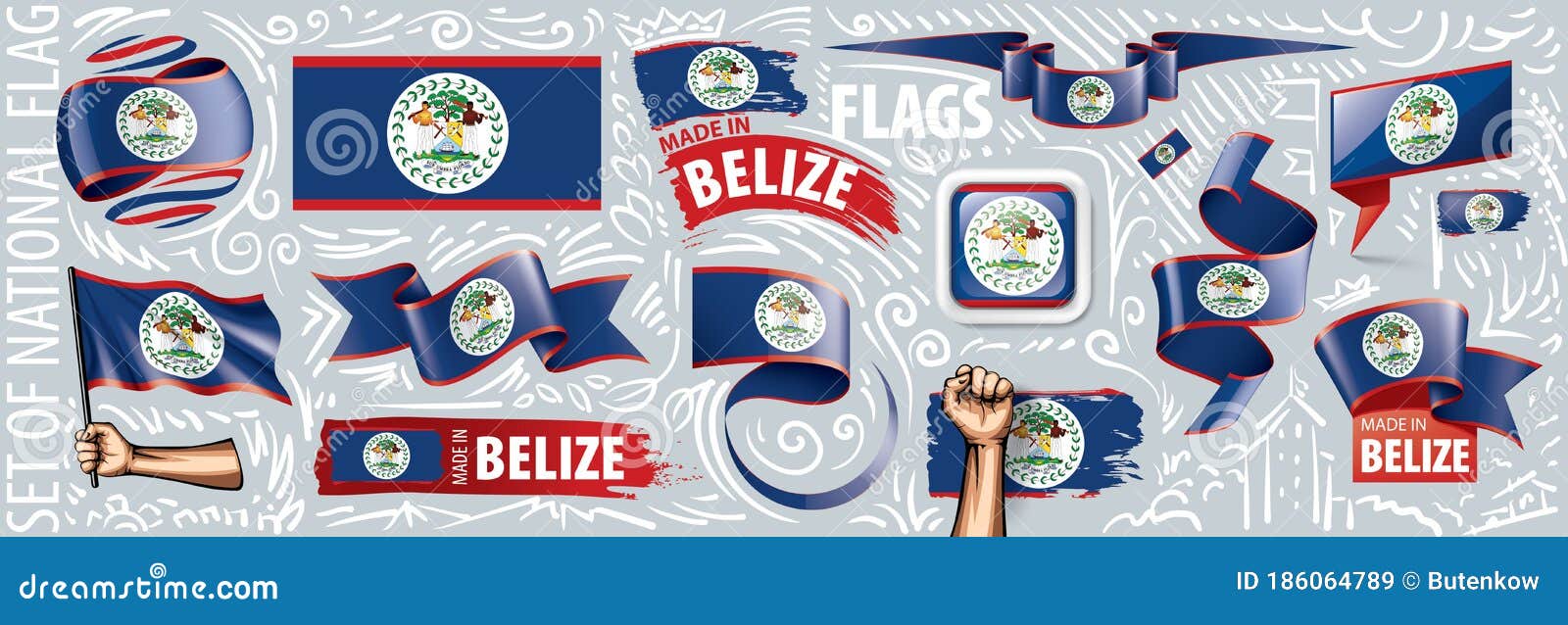 Vector Set of the National Flag of Belize in Various Creative Designs ...
