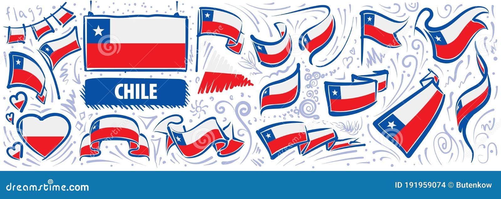 Vector Set of the National Flag of Chile in Various Creative Designs ...