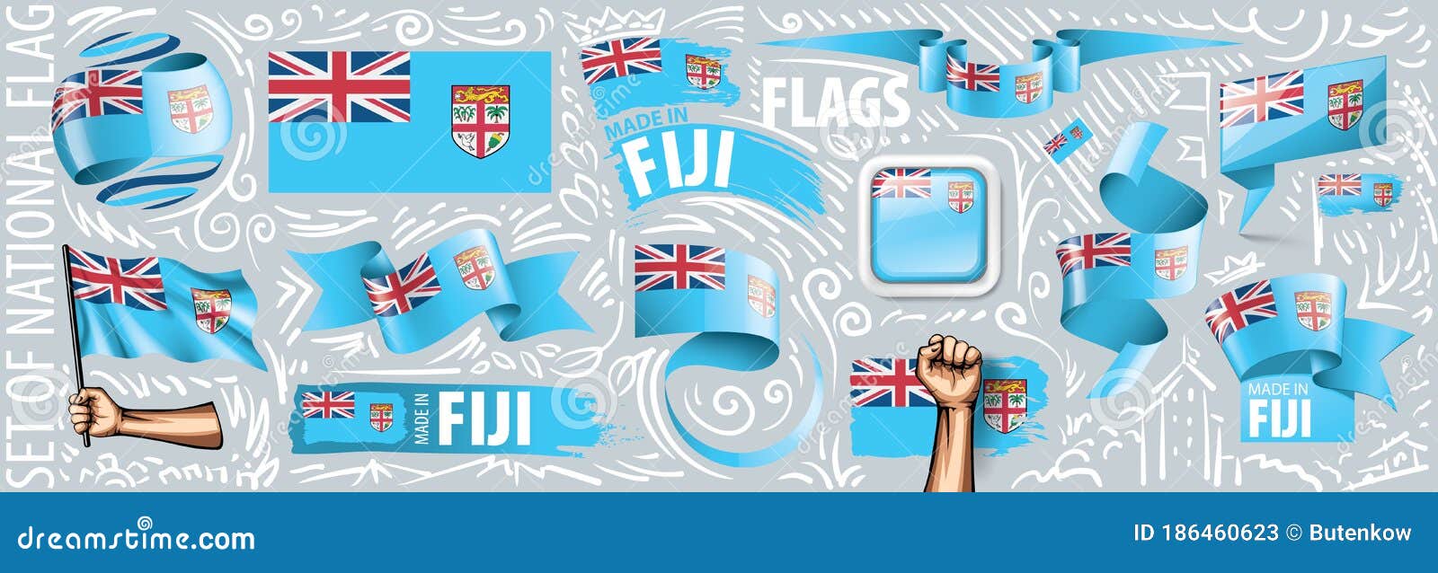 Vector Set of the National Flag of Fiji in Various Creative Designs ...
