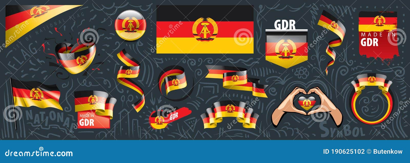 Vector Set of the National Flag of GDR in Various Creative Designs ...