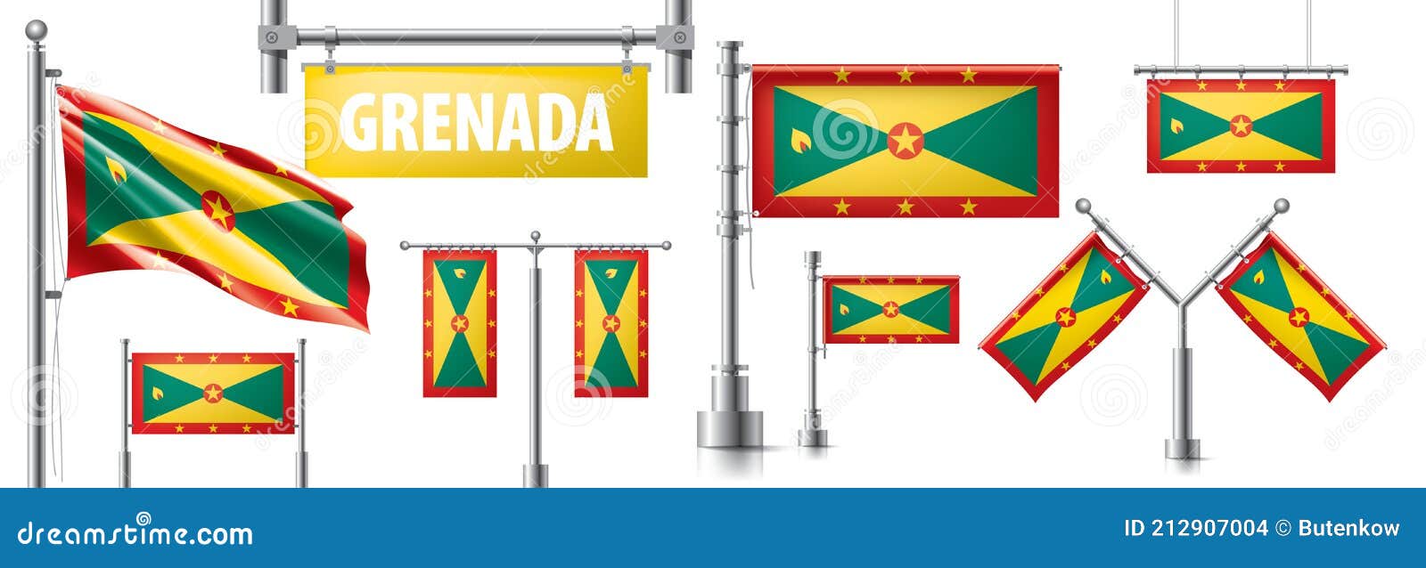 Vector Set of the National Flag of Grenada in Various Creative Designs ...