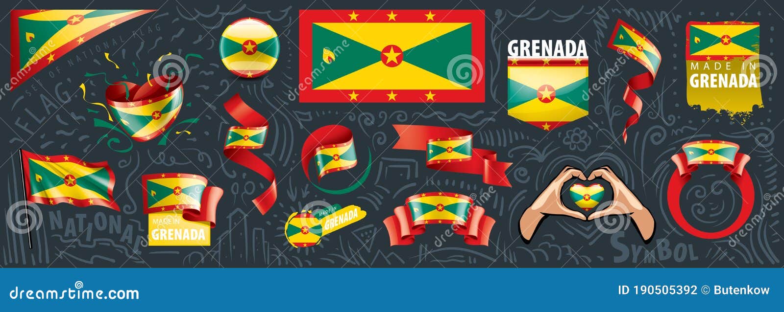 Vector Set of the National Flag of Grenada in Various Creative Designs ...