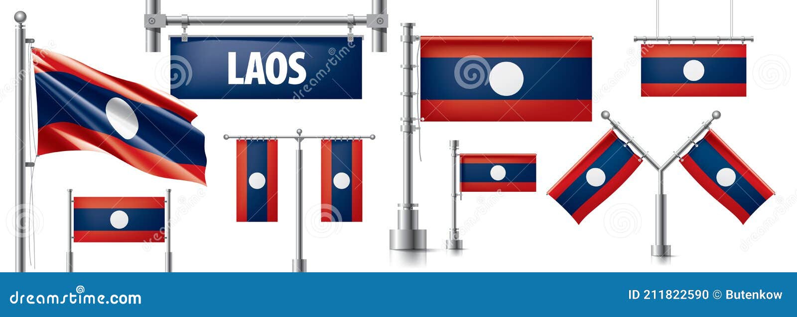 Vector Set of the National Flag of Laos in Various Creative Designs ...