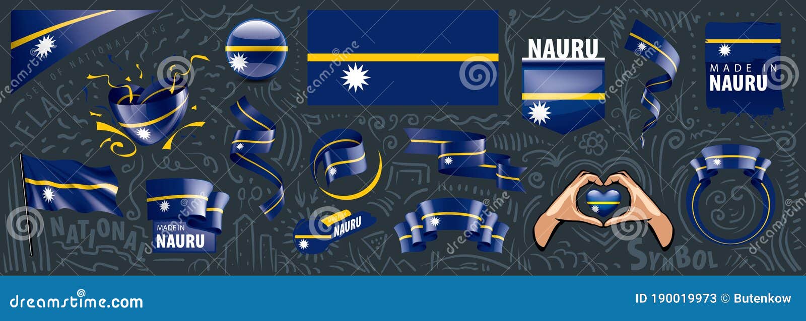Vector Set of the National Flag of Nauru in Various Creative Designs ...