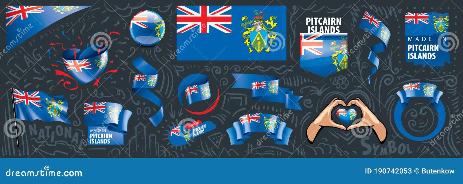 Vector Set of the National Flag of Pitcairn Islands in Various Creative ...
