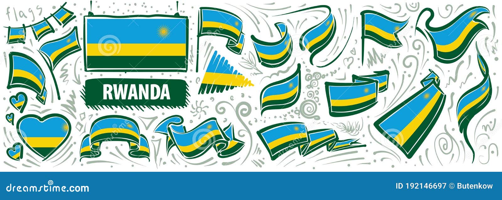 Vector Set of the National Flag of Rwanda in Various Creative Designs ...