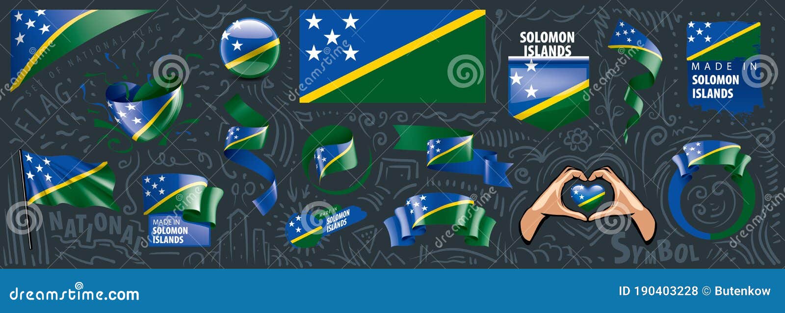 Vector Set of the National Flag of Solomon Islands in Various Creative ...