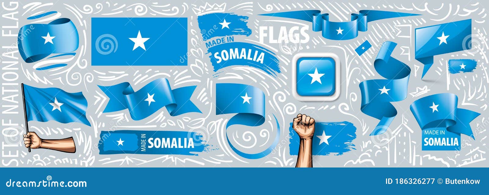Vector Set of the National Flag of Somalia in Various Creative Designs ...