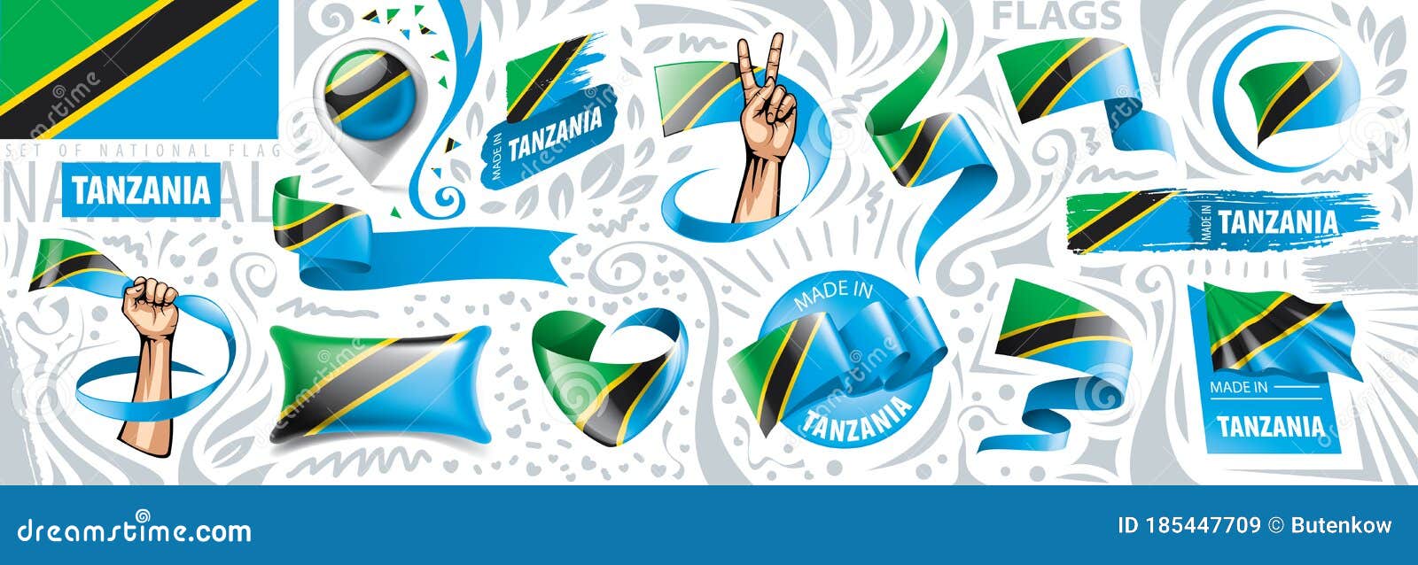 Vector Set of the National Flag of Tanzania in Various Creative Designs ...