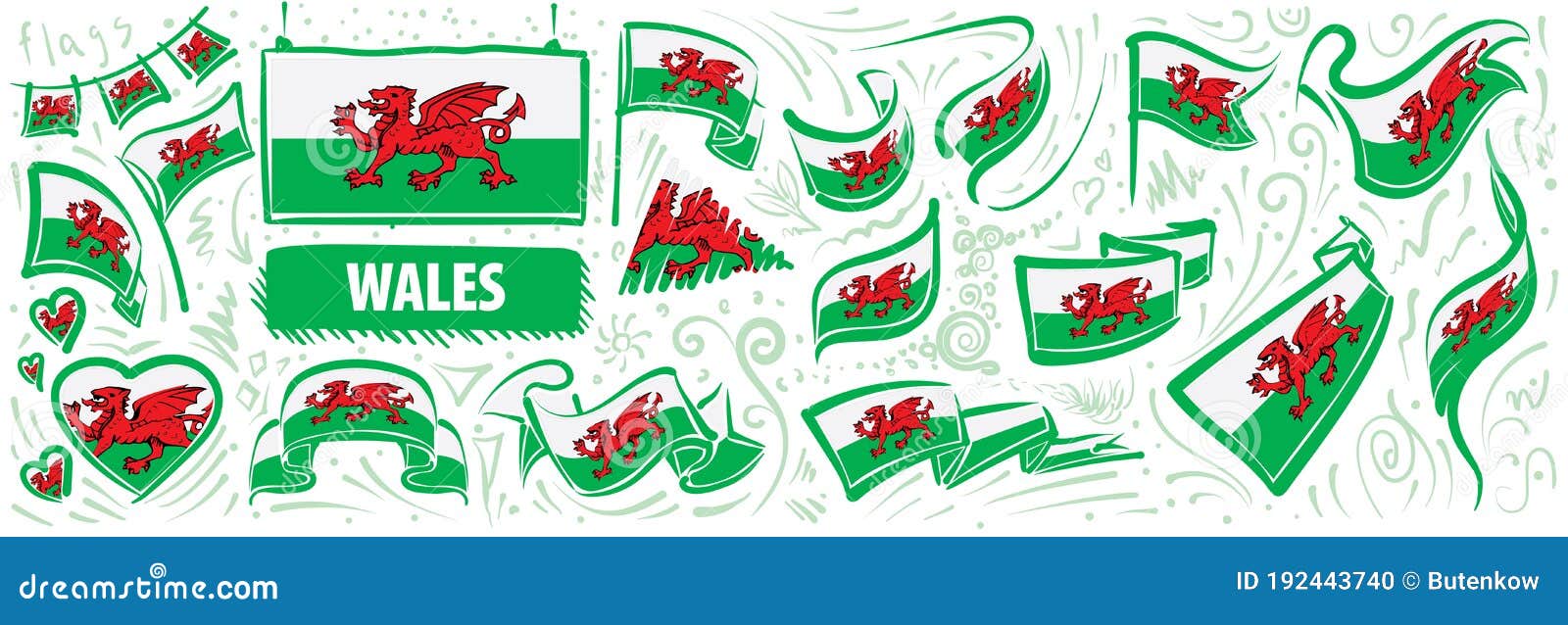 Vector Set of the National Flag of Wales in Various Creative Designs ...
