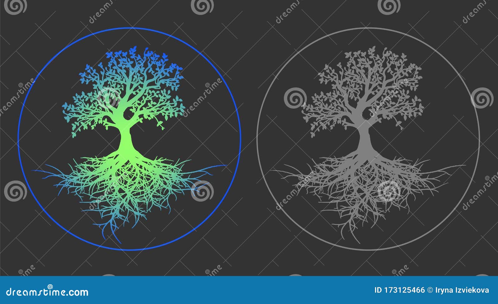 Vector Set Neon Tree of Life and Gray Tree of Life Pattern Stock Vector ...