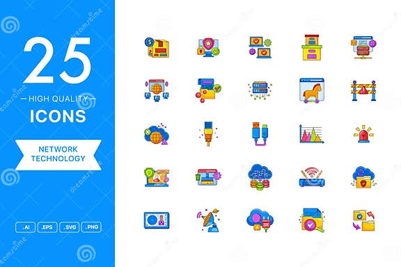 Vector Set of Network Technology Icons Stock Vector - Illustration of ...