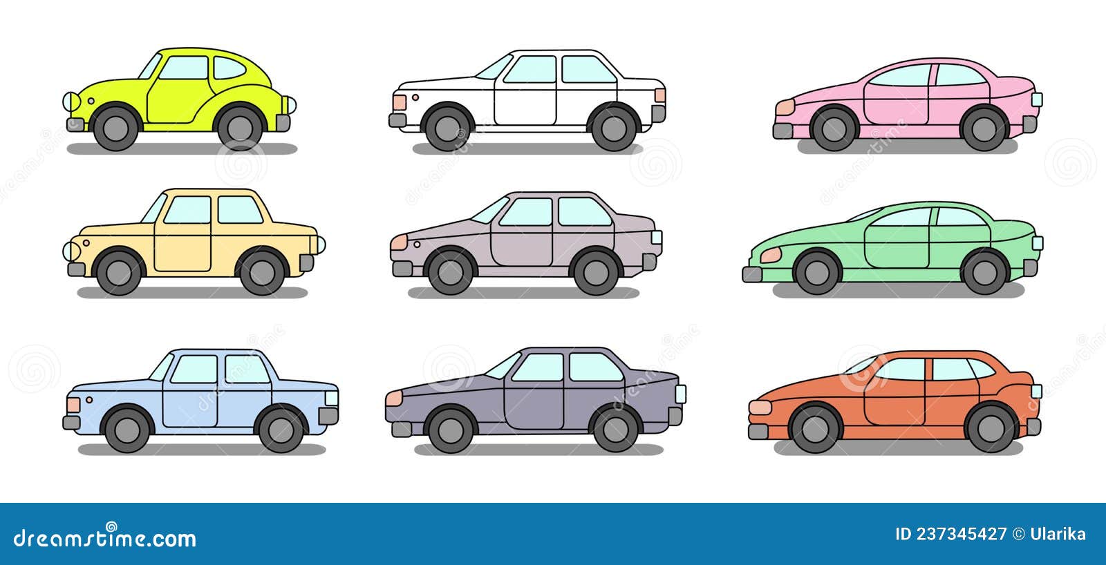 Vector Set of Nine Different Passenger Car Models. Stock Image ...
