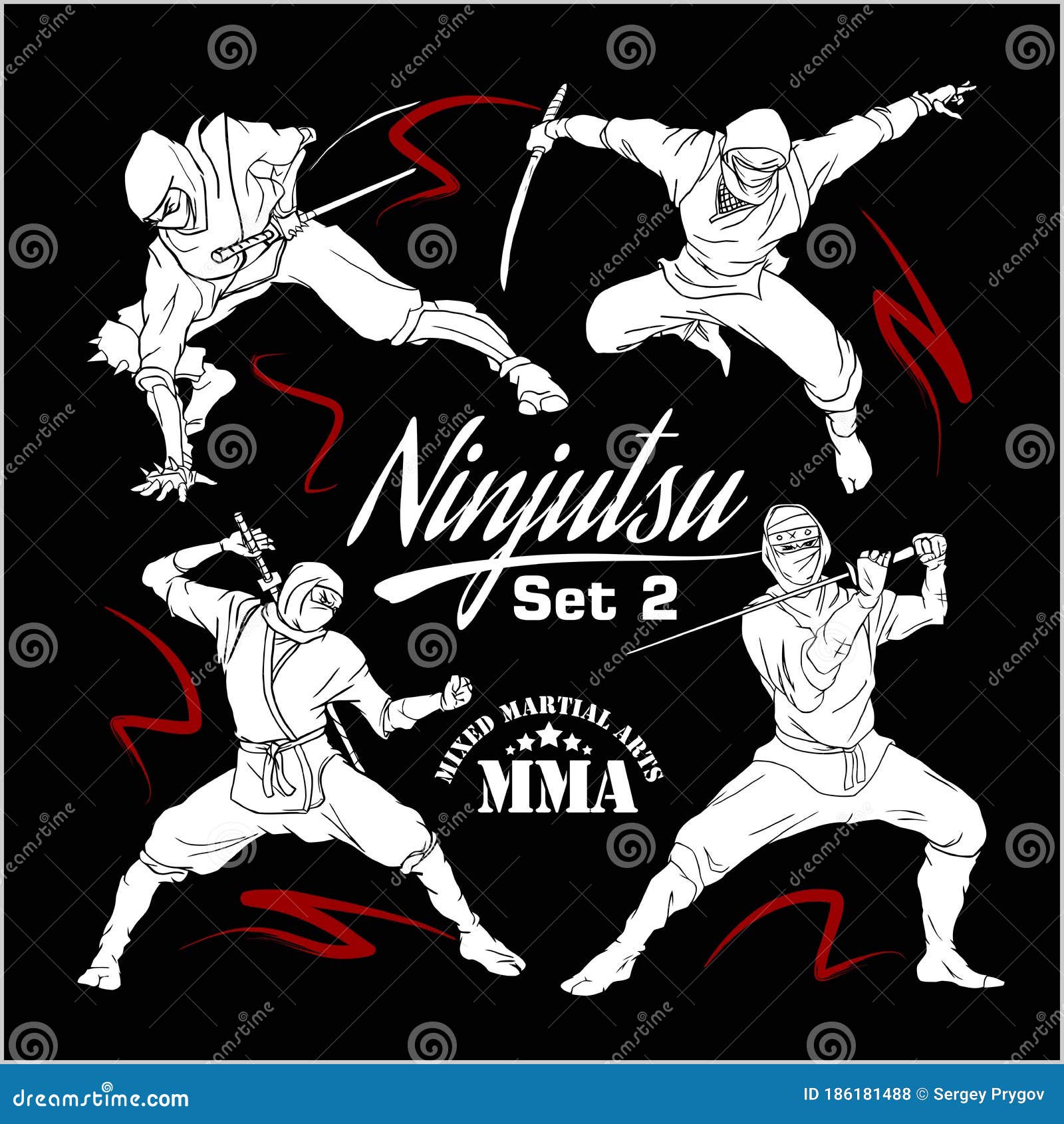 Ninja Warriors - Vector Set, Vector Silhouettes Isolated On White ...