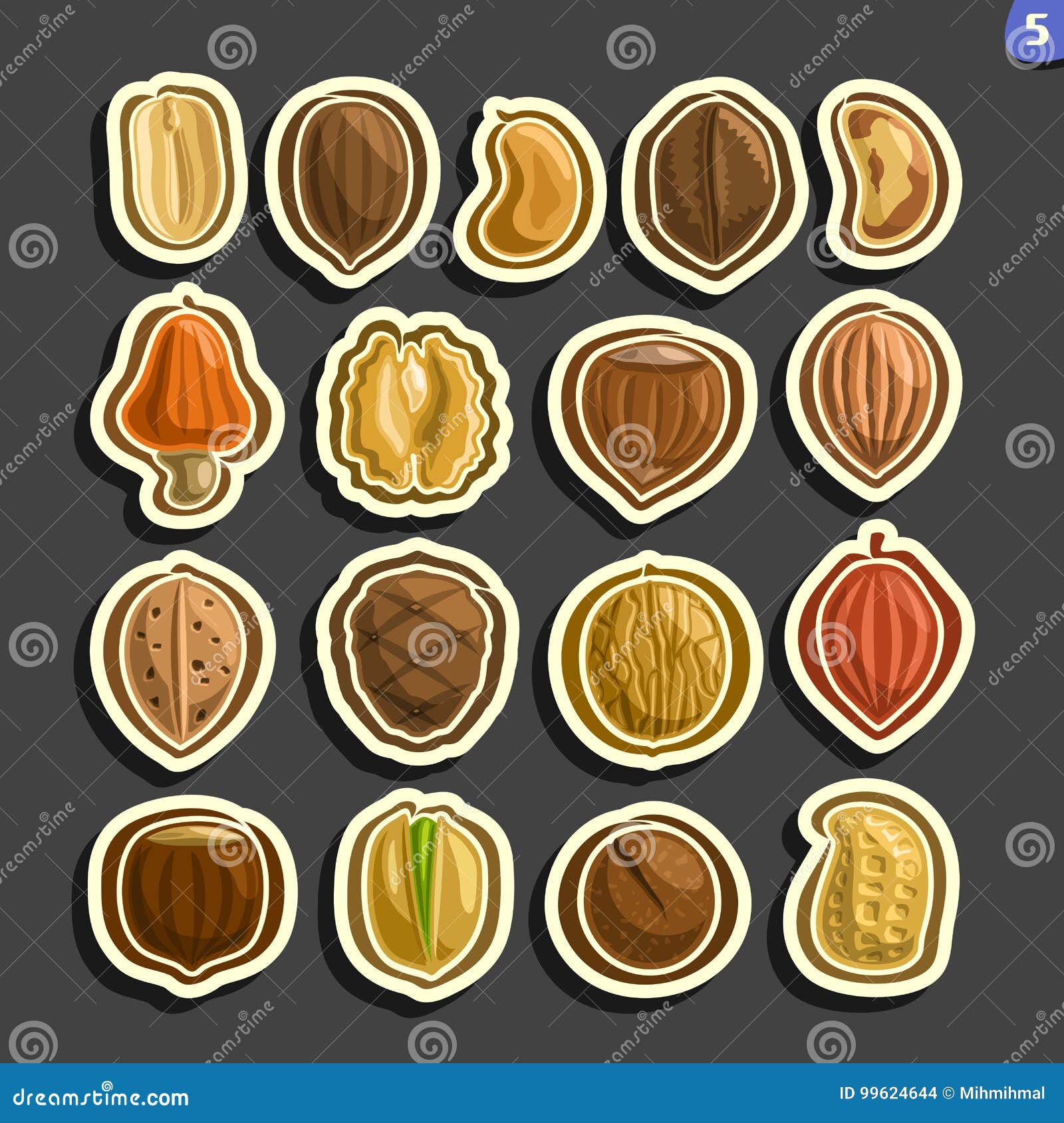 Vector Set of Nuts icons stock vector. Illustration of diet - 99624644