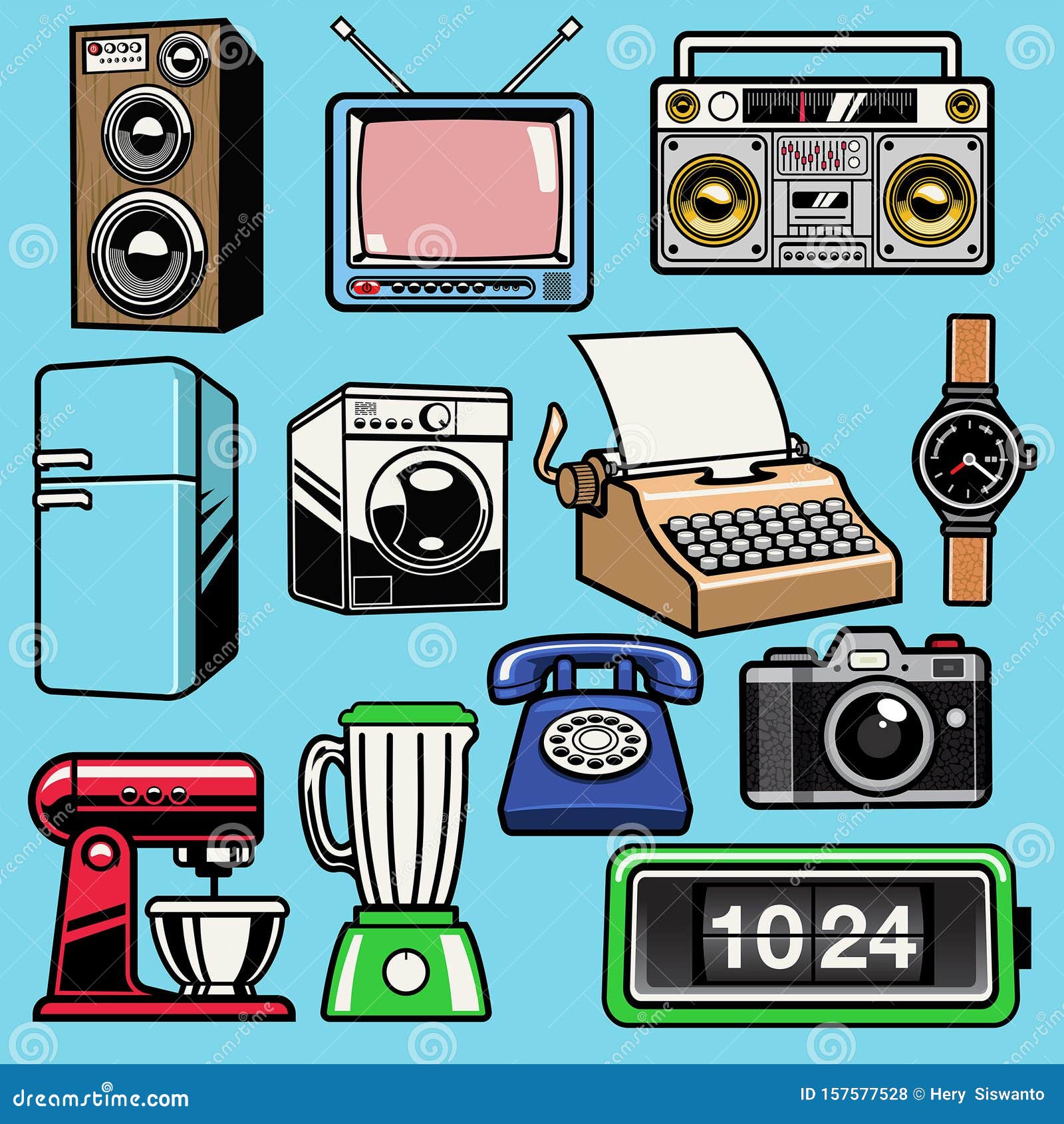 Set Object Retro Home Electronic Stock Vector - Illustration of object ...