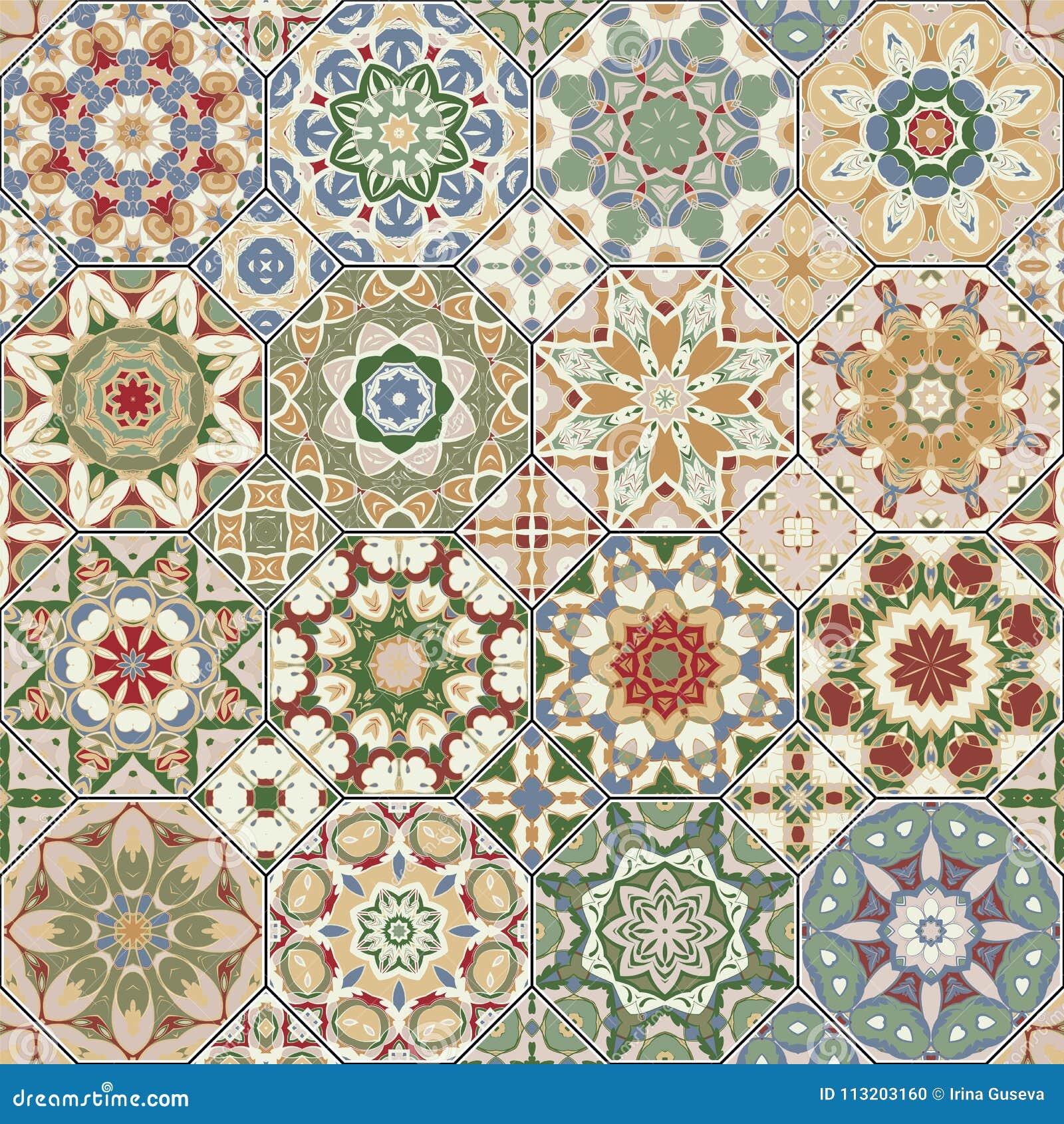 Set of Octagonal and Square Patterns. Stock Vector - Illustration of ...