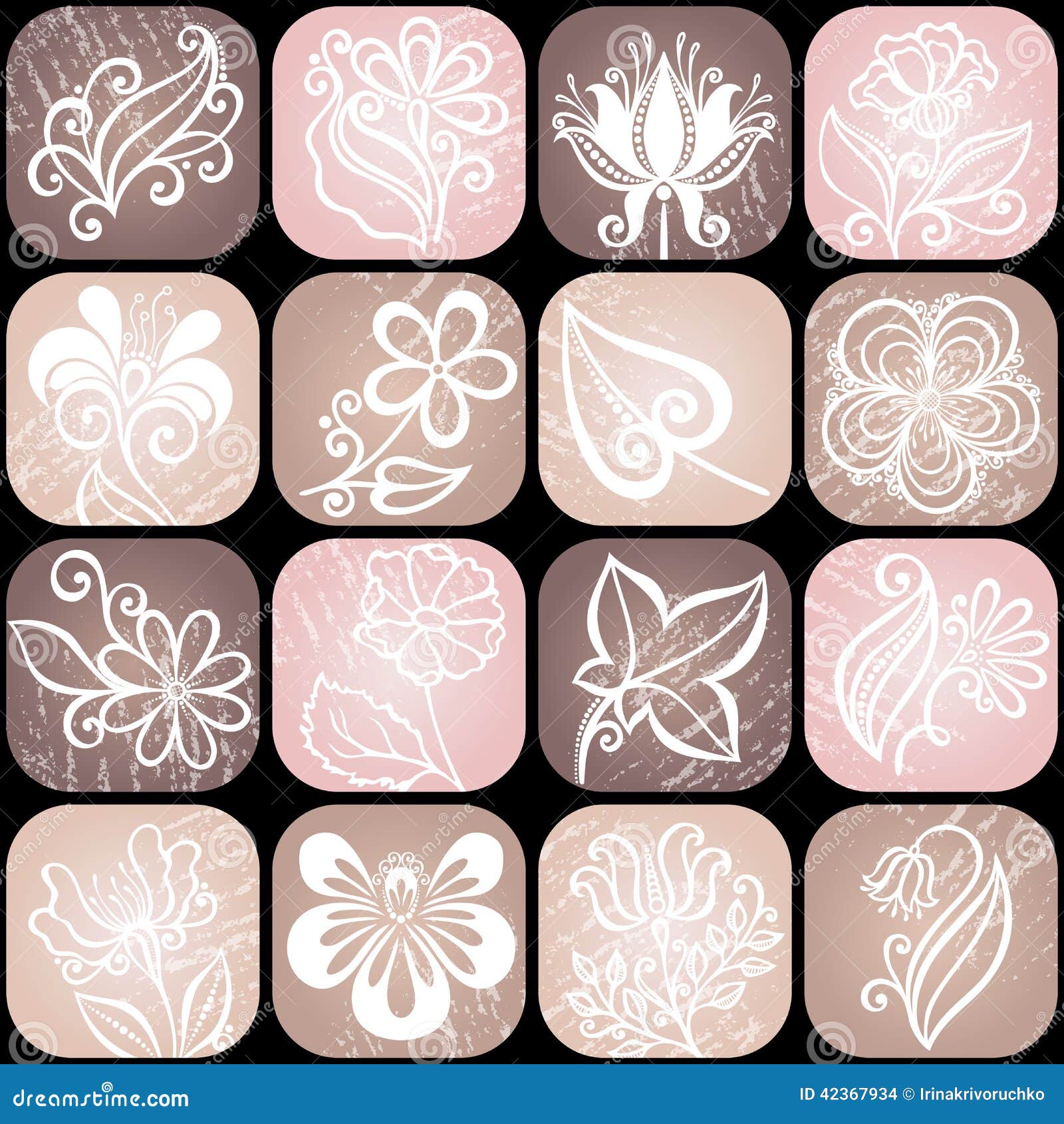 Vector Set Od Floral Icons. Seamless Pattern Stock Vector ...