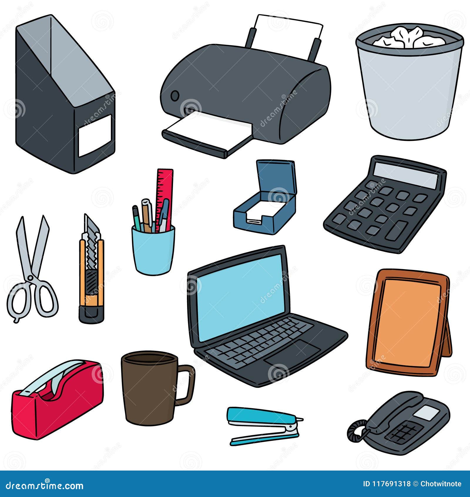 Vector Set of Office Accessories Stock Vector - Illustration of graphic ...