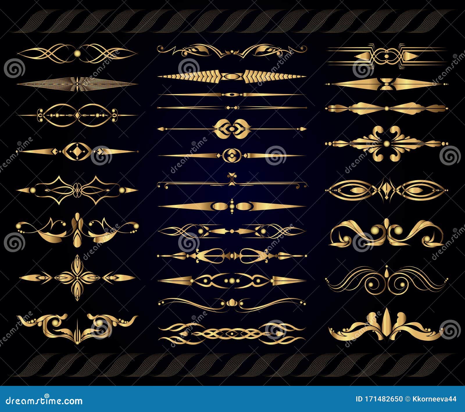 Vector Set of Old Gold Decorative Elements for Book Pages and Wedding ...
