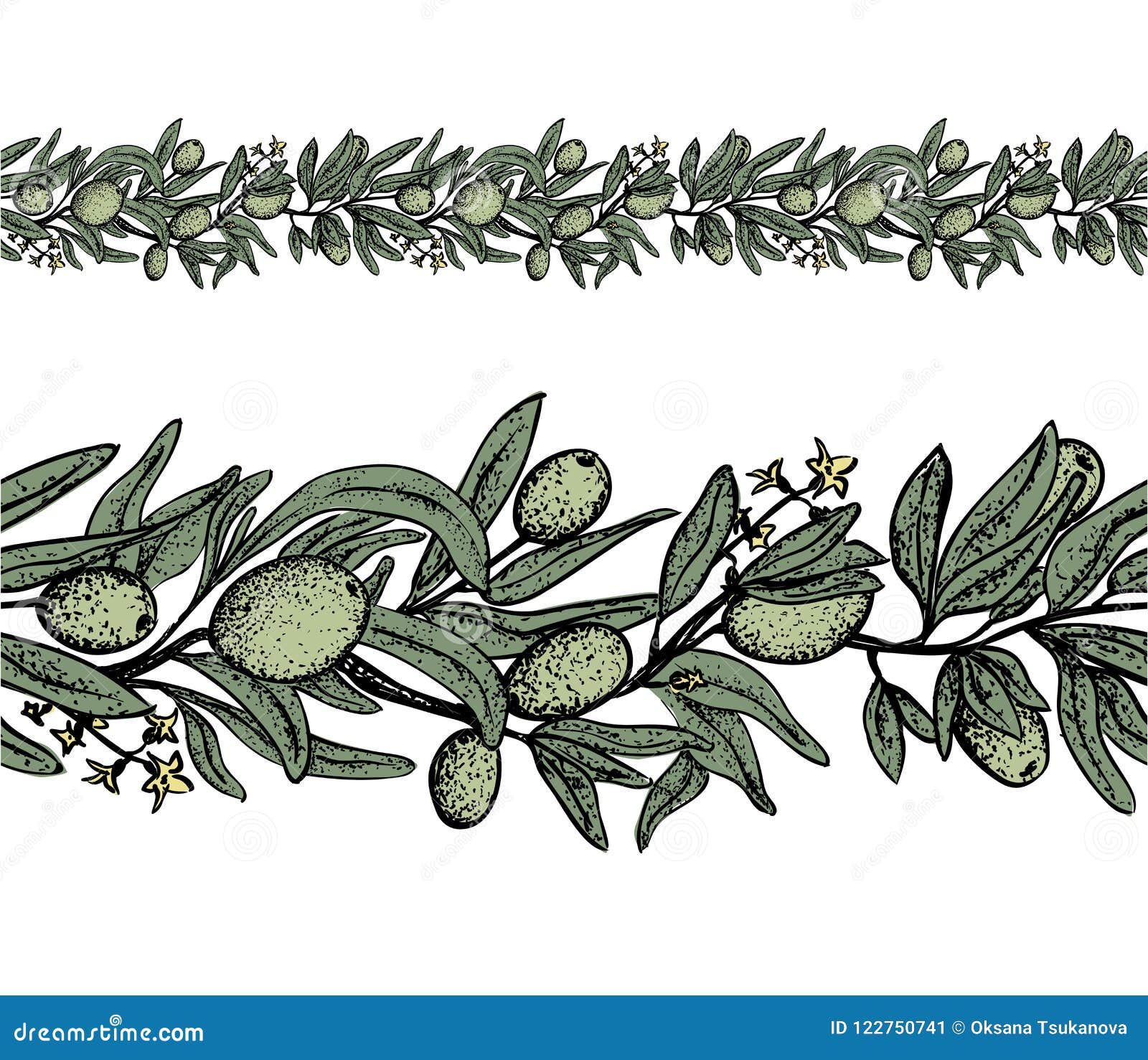 Seamless Olive Border in Color Stock Vector - Illustration of food ...