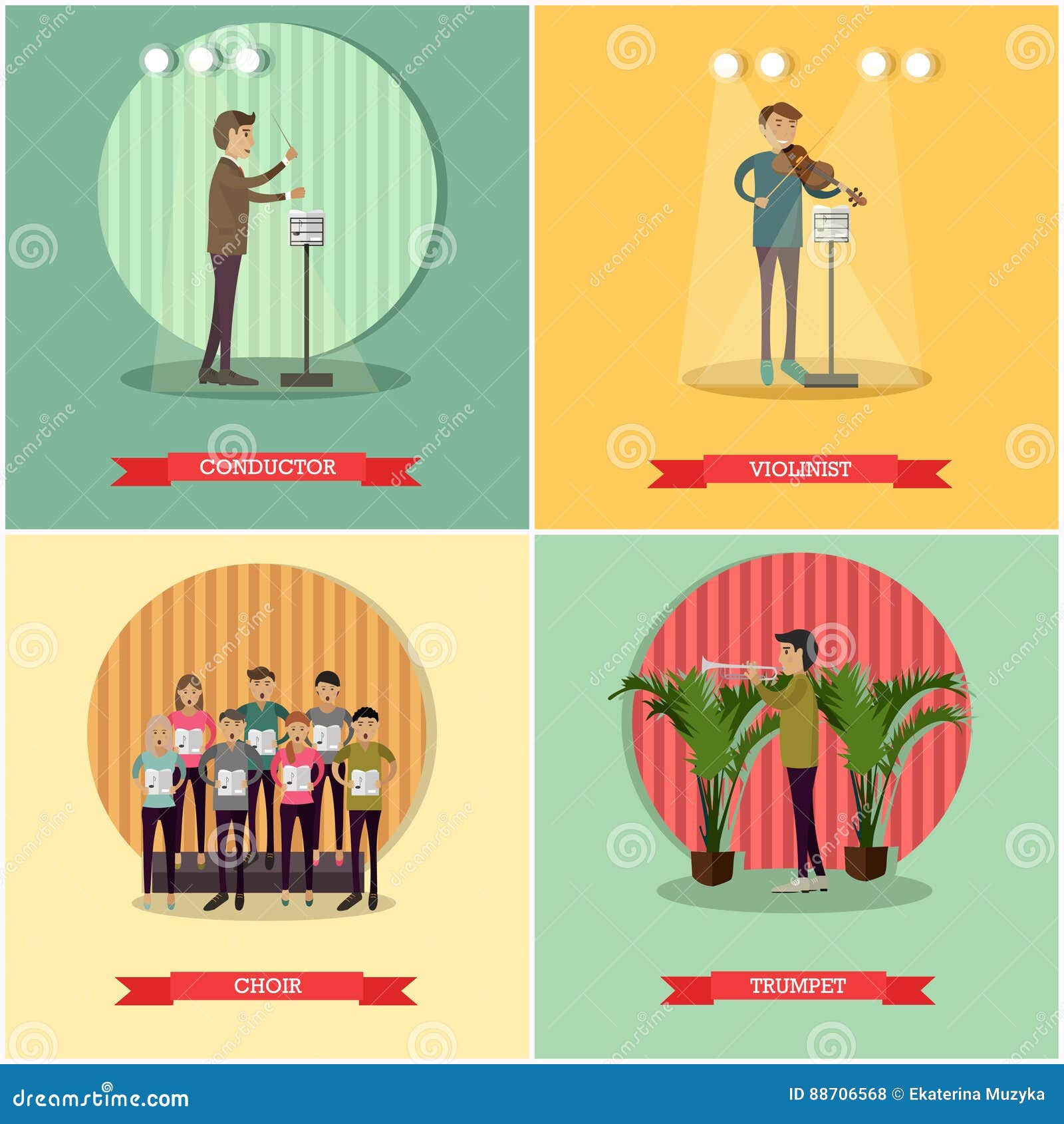Vector Set of Orchestra Concept Posters in Flat Style Stock Vector ...