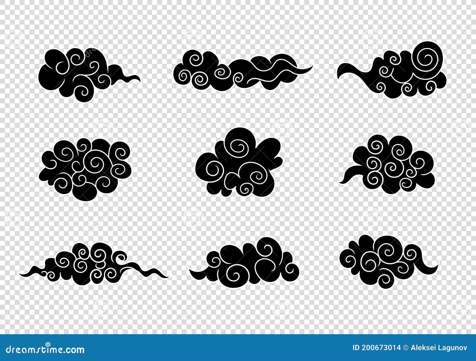 Vector Set of Oriental Clouds, Black and White, Illustrations Isolated ...