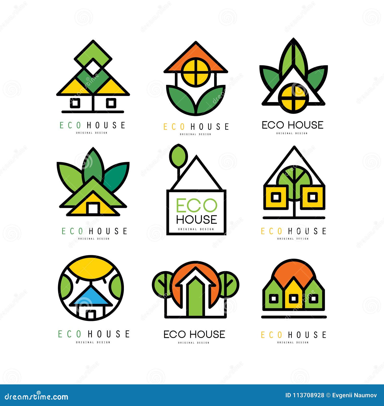 Vector Set of Original Logos with Eco Friendly Houses. Ecological ...
