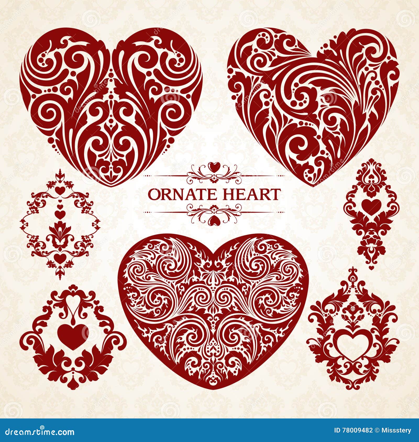 Vector Set Ornamental Decorative Heart Design Element Stock Vector ...