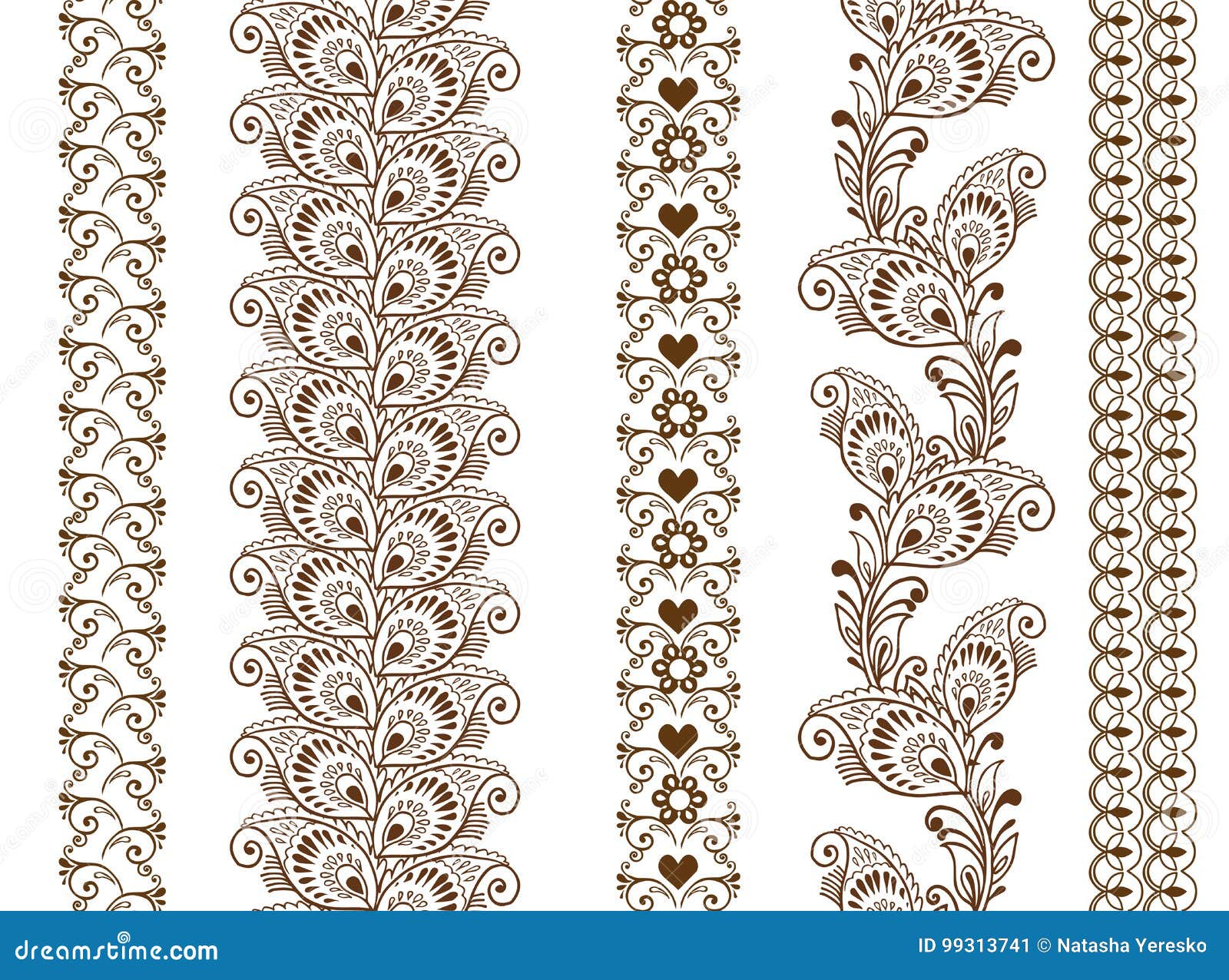 Vector Set Ornamental Indian Henna Seamless Borders Stock Vector ...