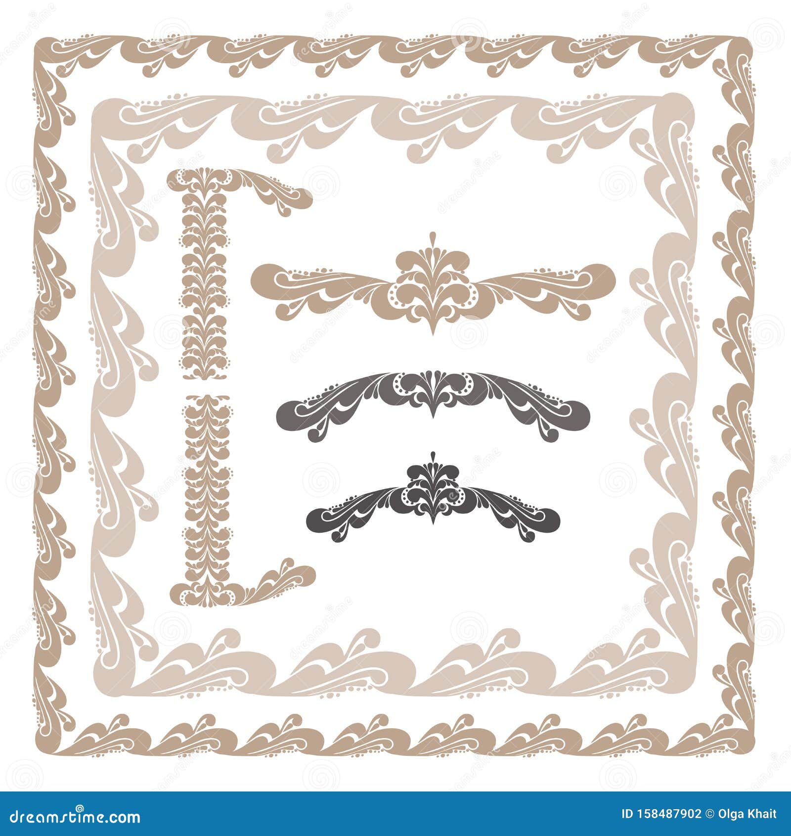 Vector Set of Ornate Decorative Elements: Page Decoration, Initial ...