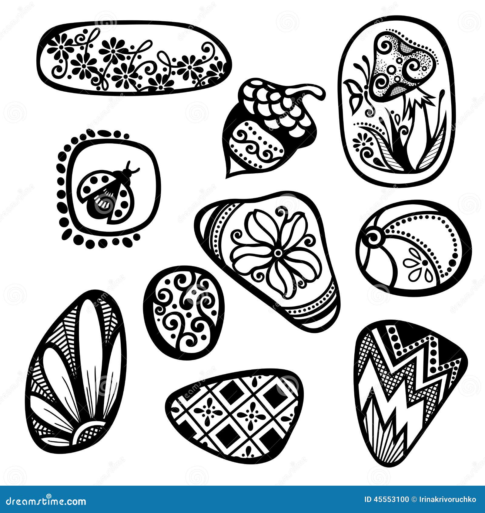 Vector Set of Ornate Pebbles Stock Vector - Illustration of closeup ...