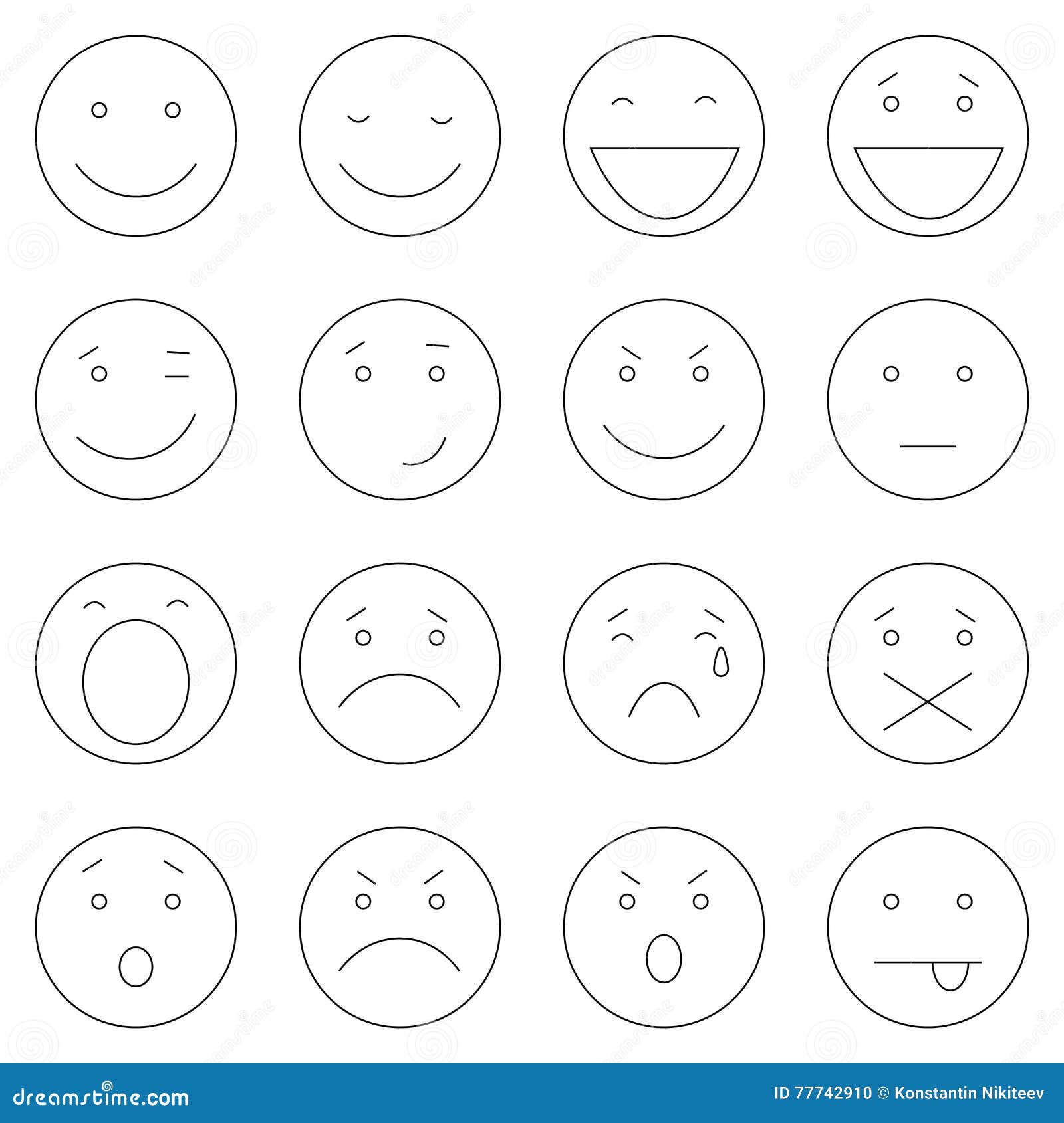 Set Outline Emoticons Emoji Isolated Vector Image | CartoonDealer.com ...