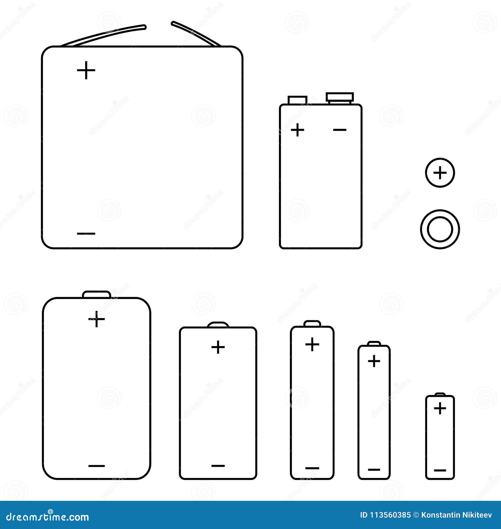 Vector Set of Outline Icons of Different Types Batteries Stock Vector ...