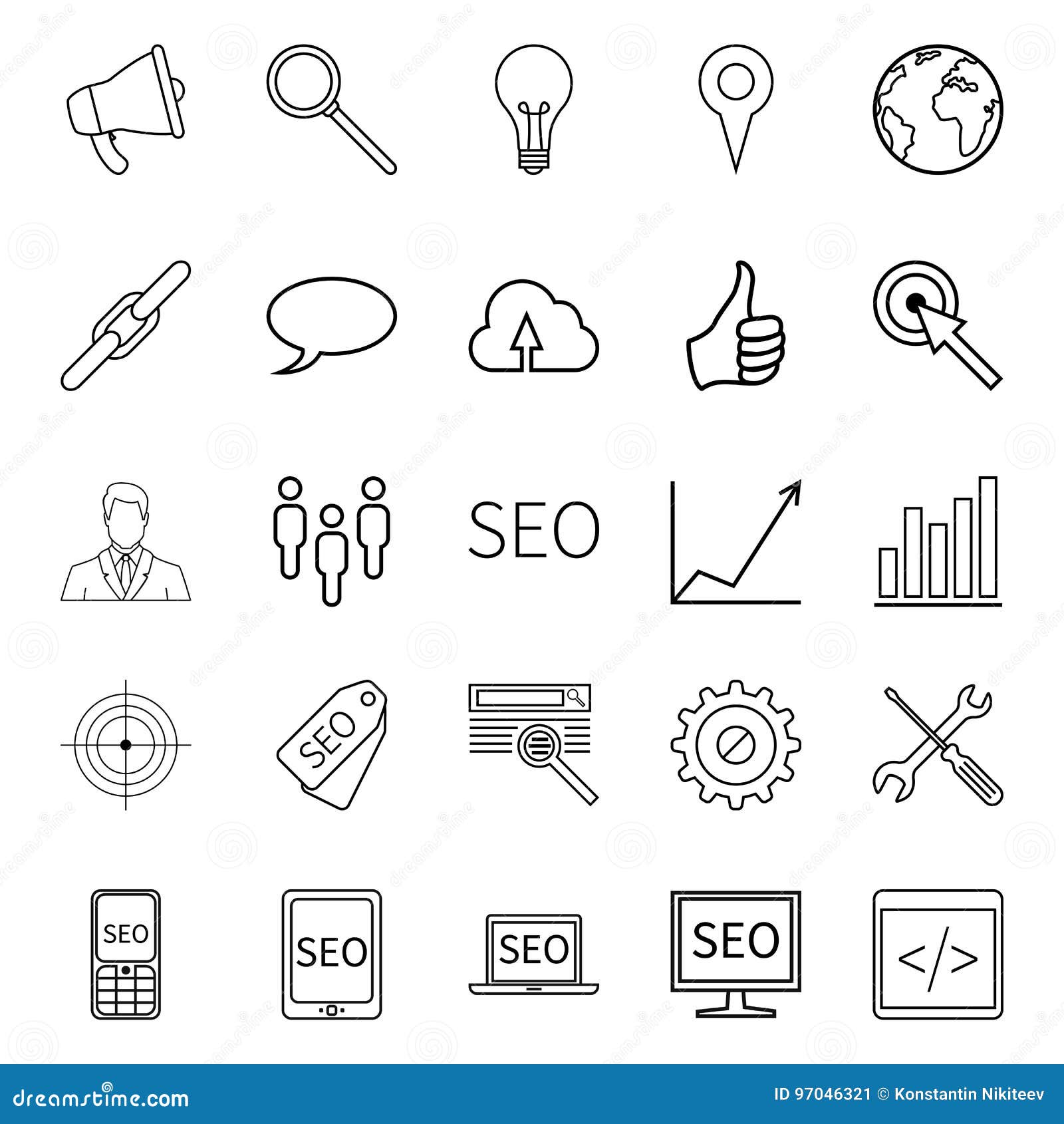 Vector Set of SEO Icons. Search Engine Optimization Pictograms. Stock ...