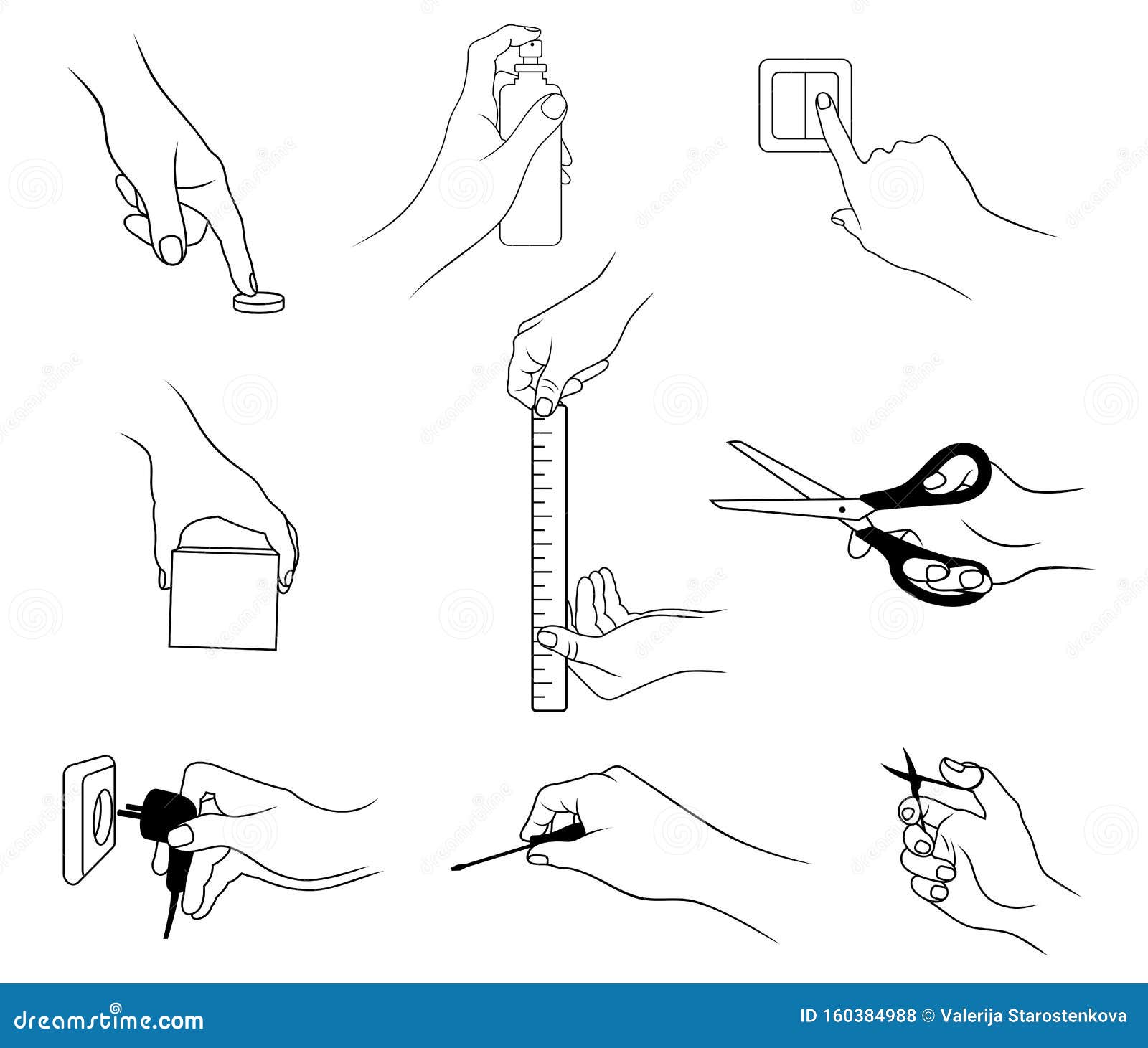 Vector Set of Outline, Various Hand Actions and Gestures, Isolated, in ...