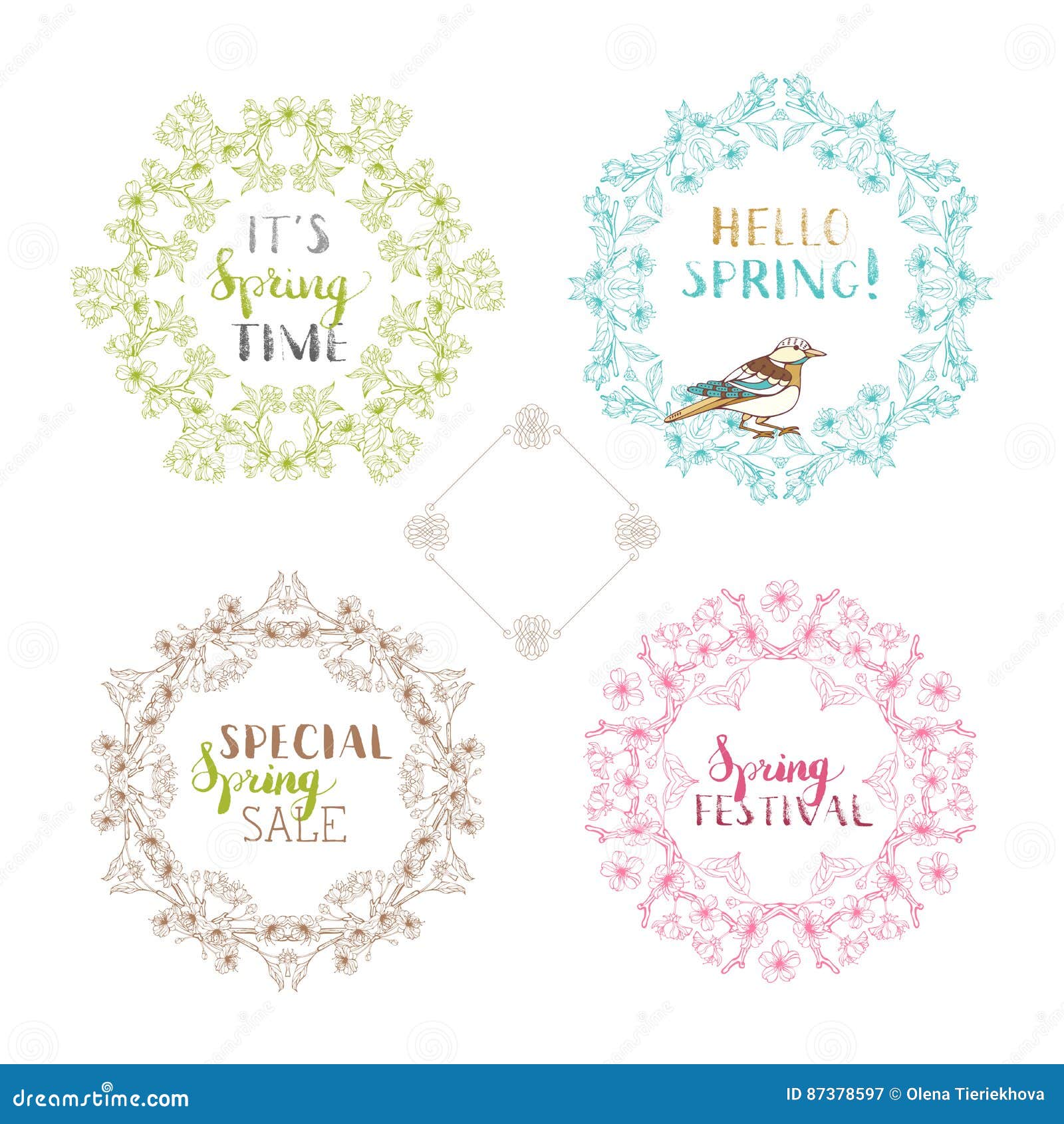 Vector Set of Outlined Spring Frames and Ornaments. Stock Vector ...
