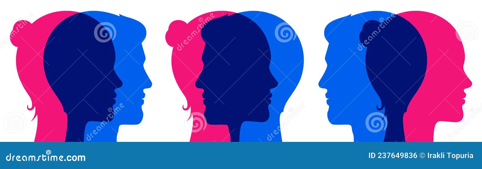 Vector Set of Overlapping Man and Woman Heads, Looking at the Same and ...