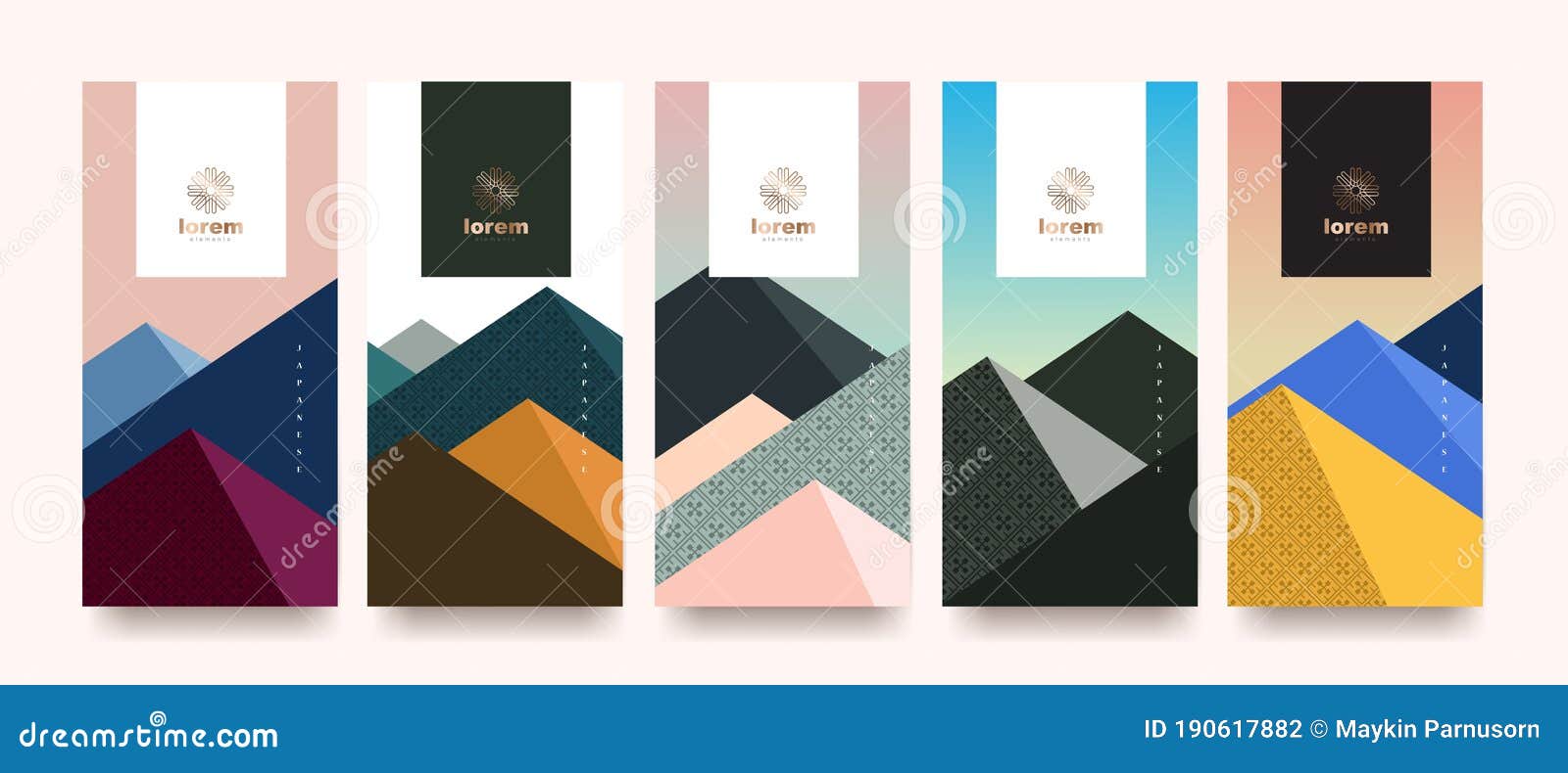 Vector Set Packaging Landscape Abstract Arts Background Templates.Line ...