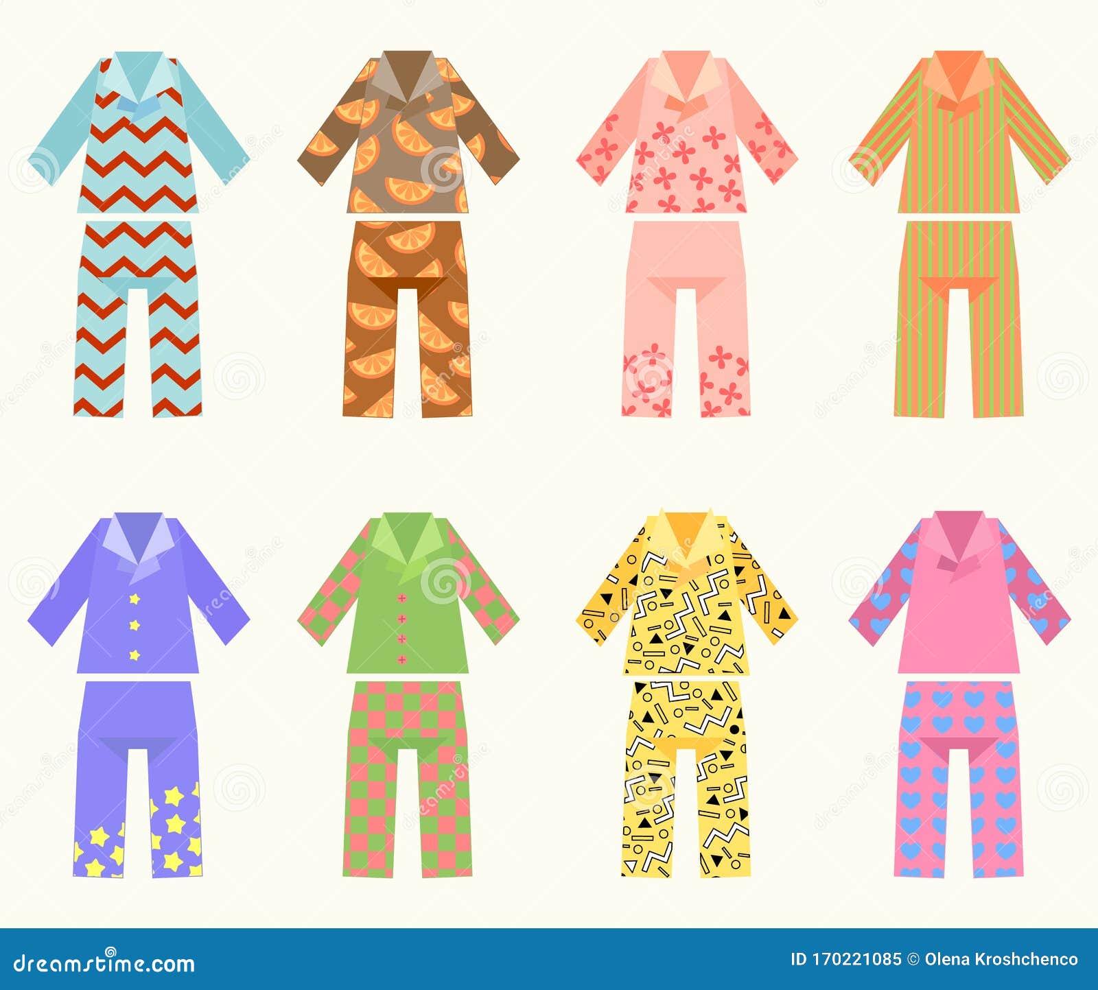 Vector Set of Pajamas with Colorful Stock Vector - Illustration of ...
