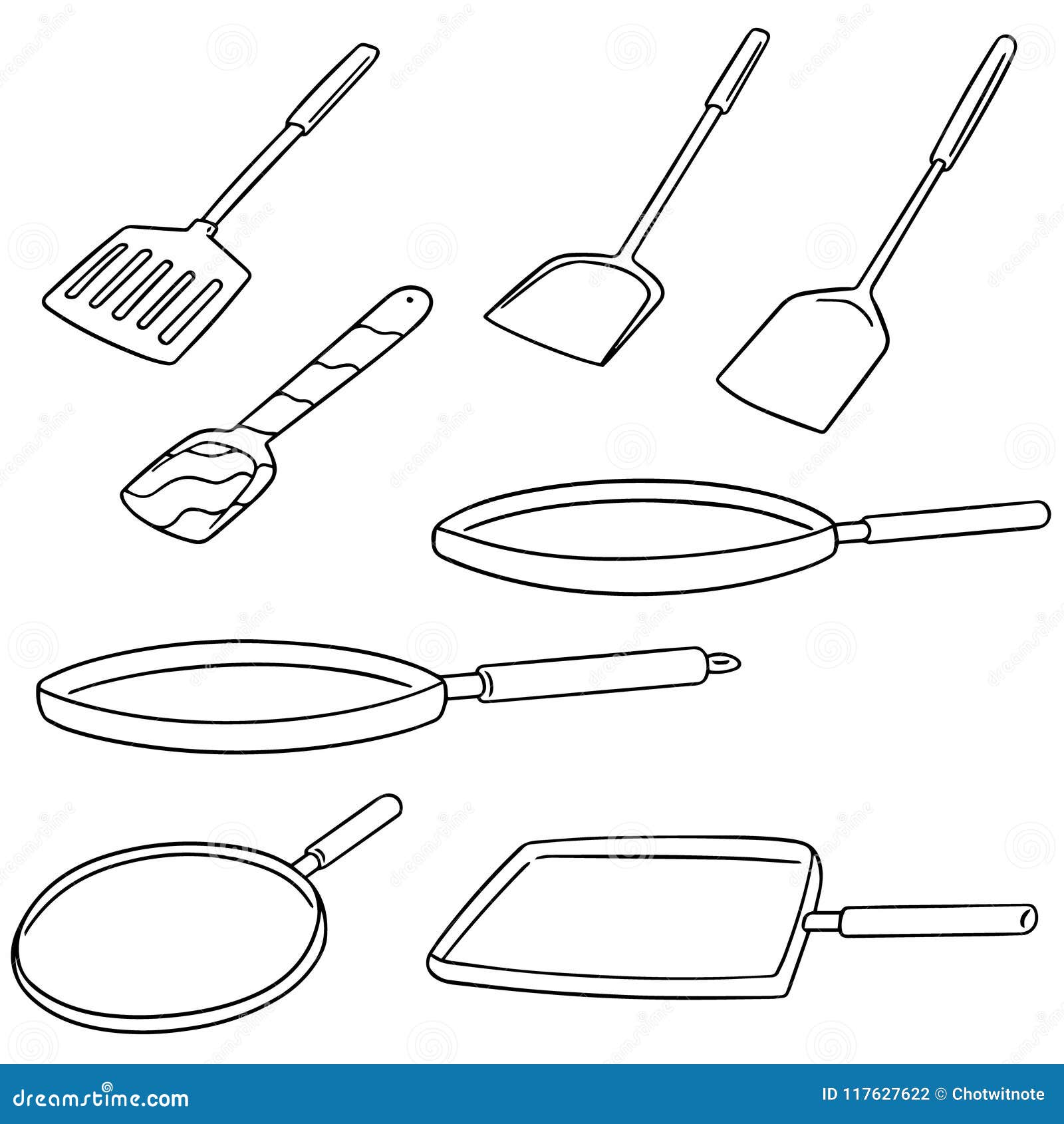 Vector Set of Pan and Flipper Stock Vector - Illustration of doodle ...