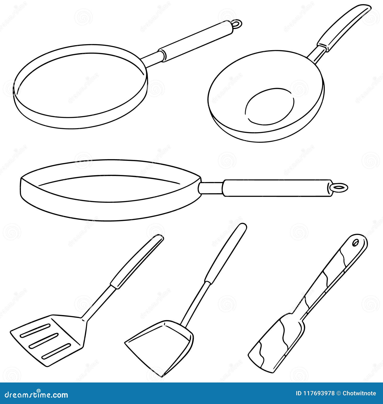 Vector Set of Pan and Flipper Stock Vector - Illustration of sketch ...