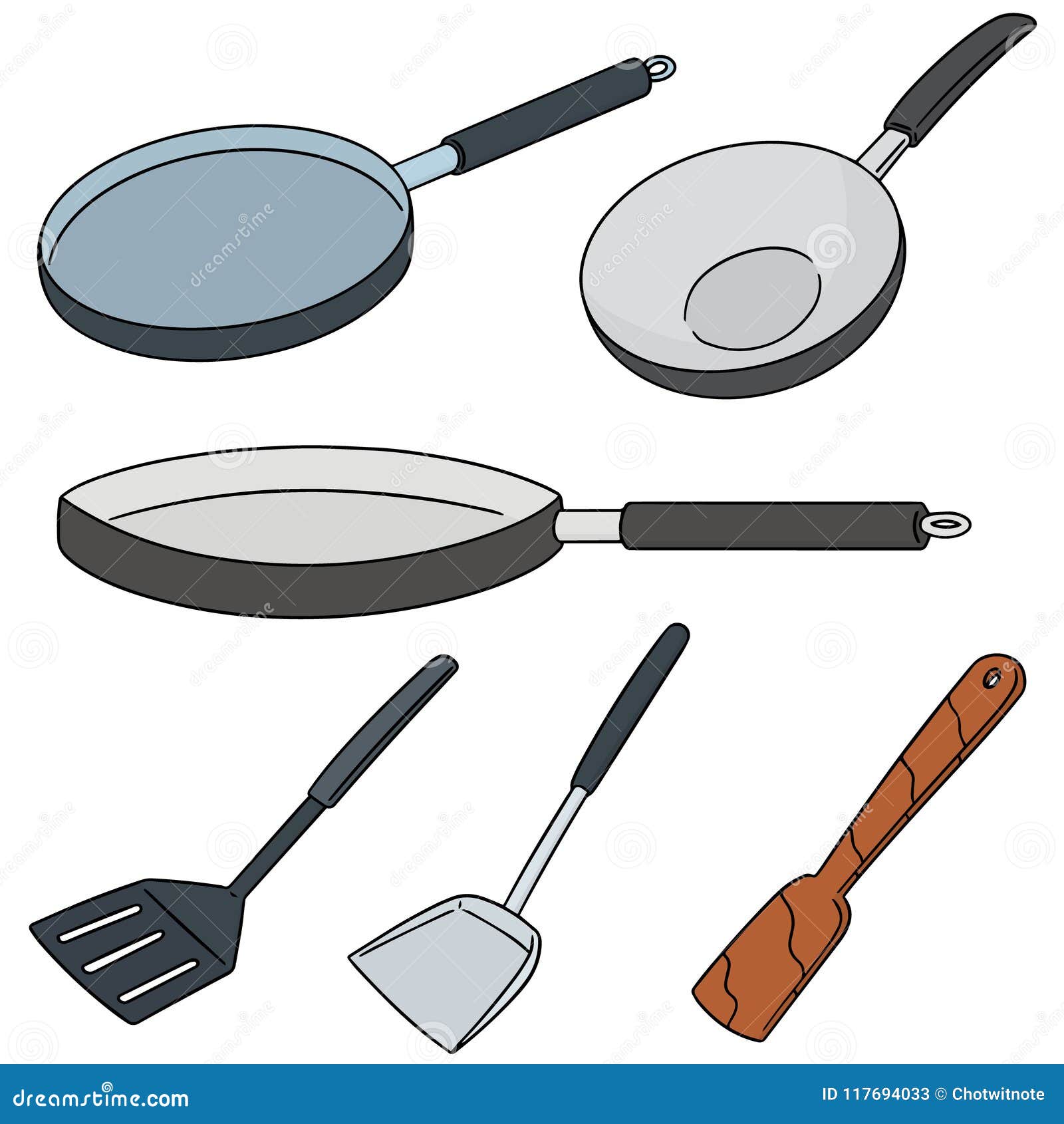 Vector Set of Pan and Flipper Stock Vector - Illustration of dinner ...