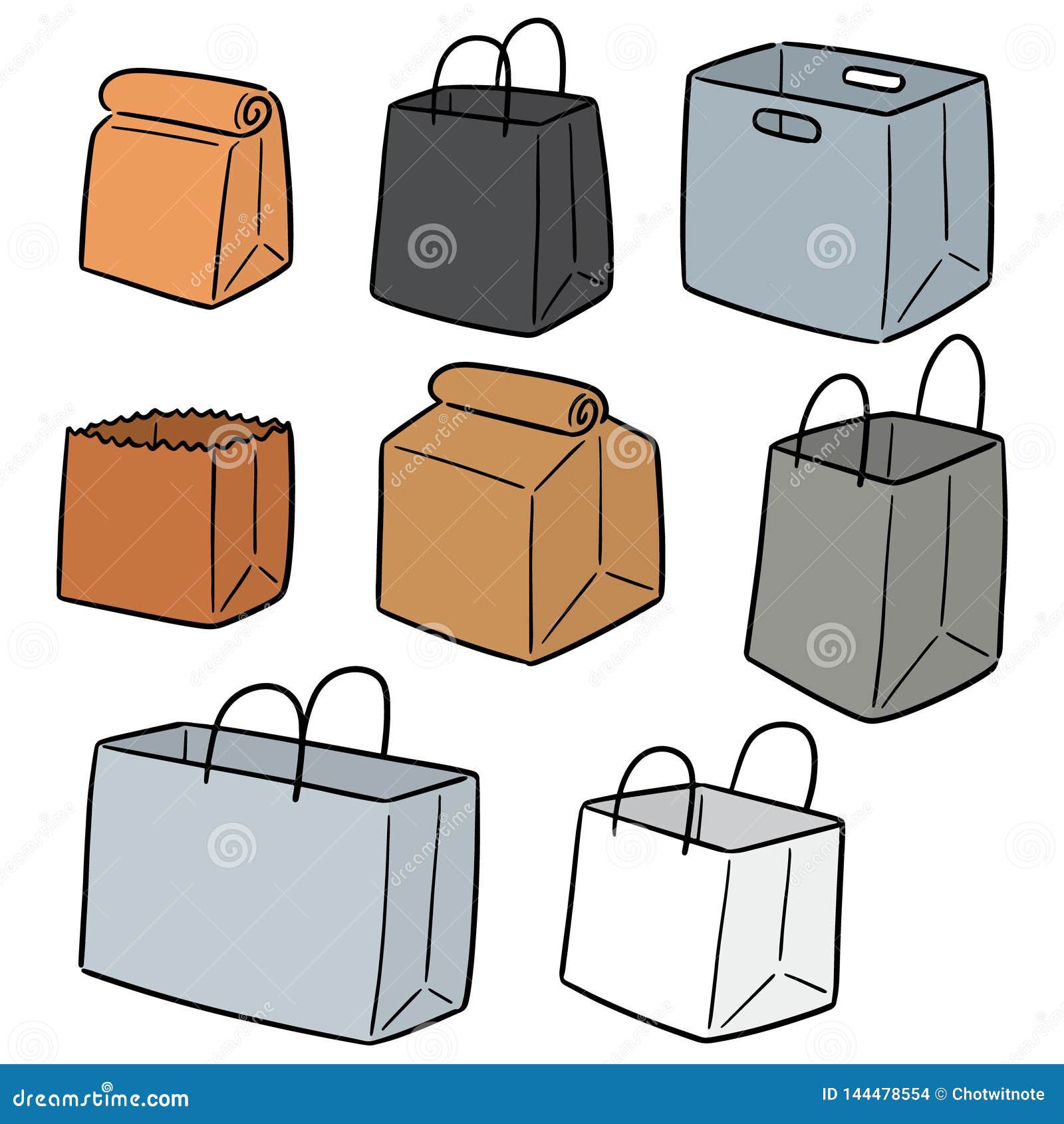 Vector set of paper bag stock vector. Illustration of drawing - 144478554