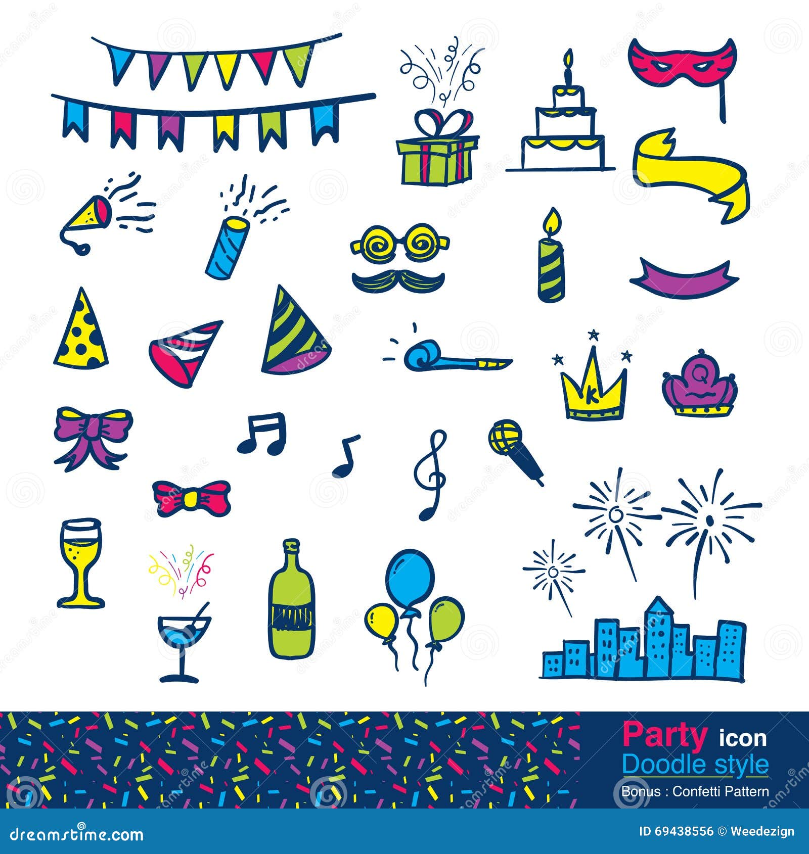 Vector : Set of Party Item in Doodle Style , Include Colorful Co Stock ...