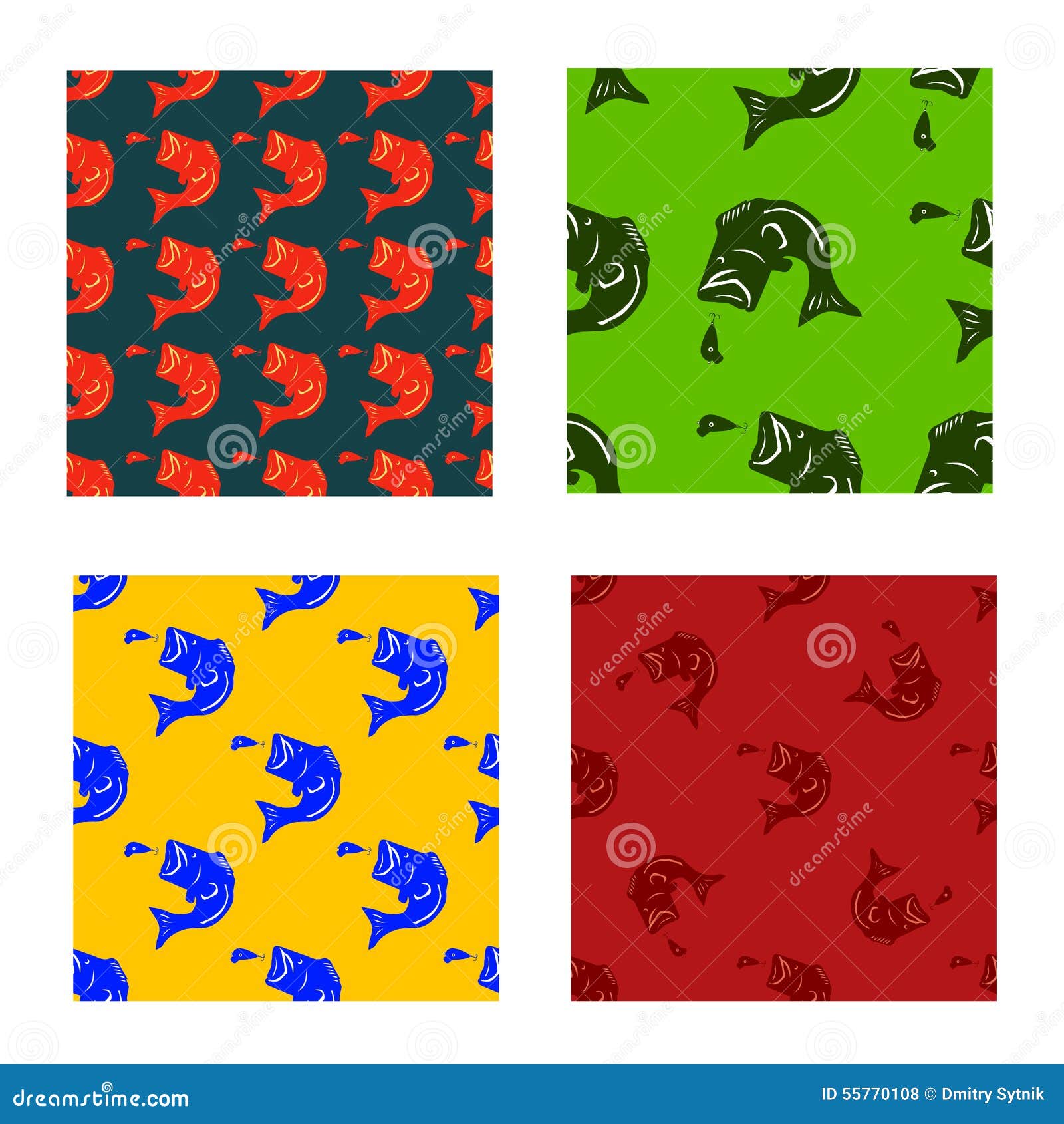 Vector Set Pattern From Fish Bass Silhouette In Different Colors Stock ...