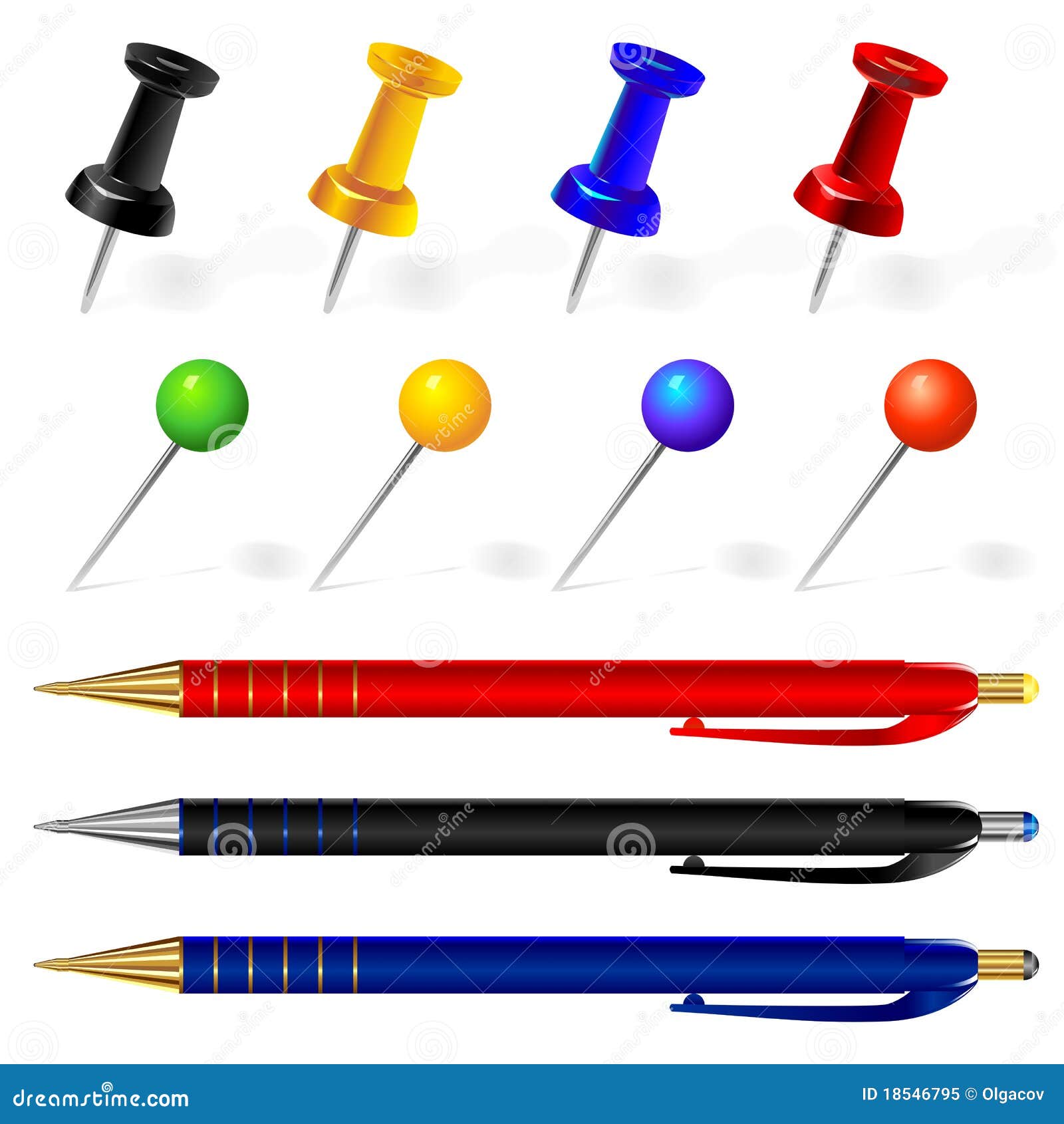 Vector Set of Pens and Pins Different Colors Stock Vector ...