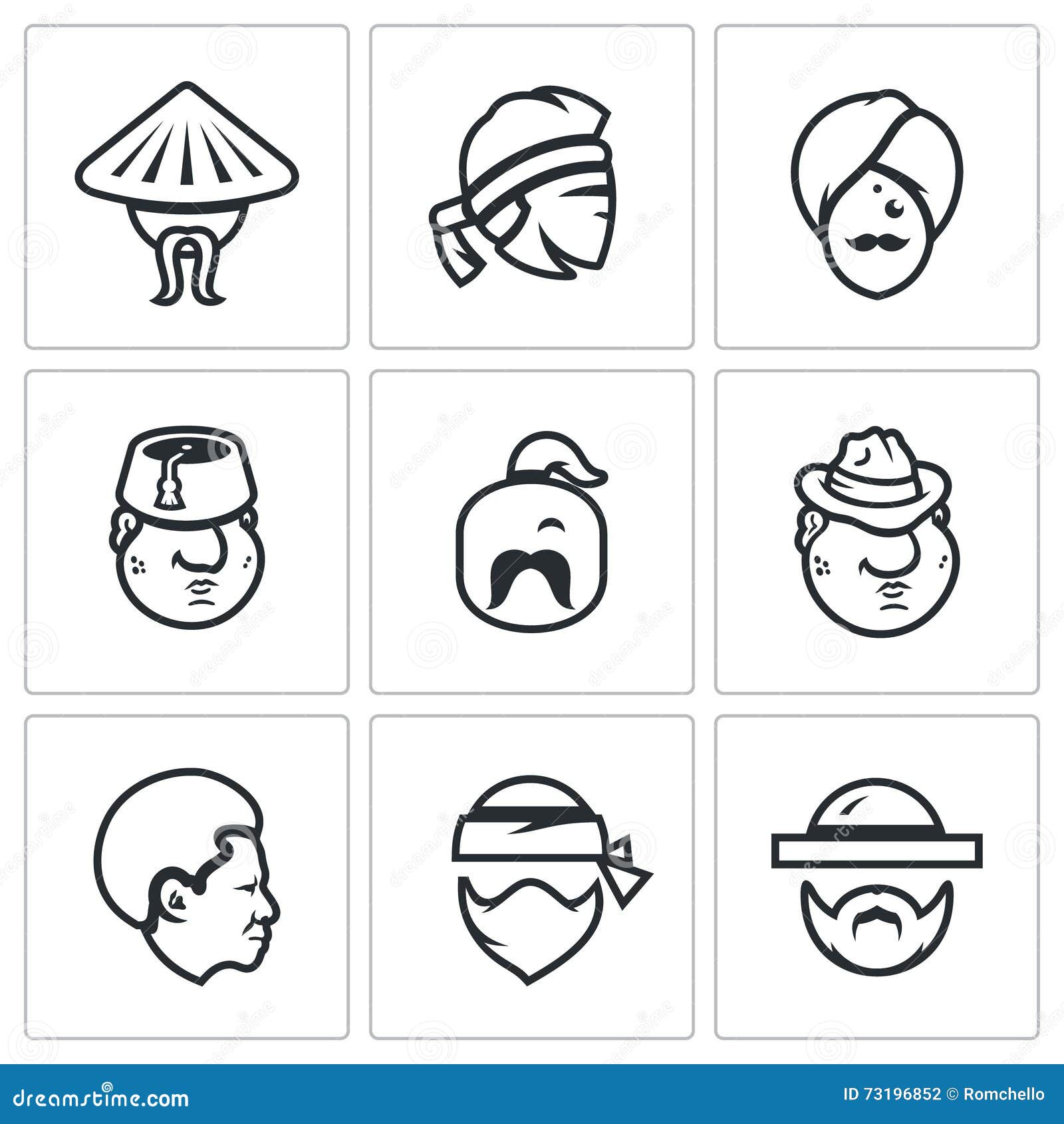 Vector Set of People Nation Icons. Stock Vector - Illustration of hair ...