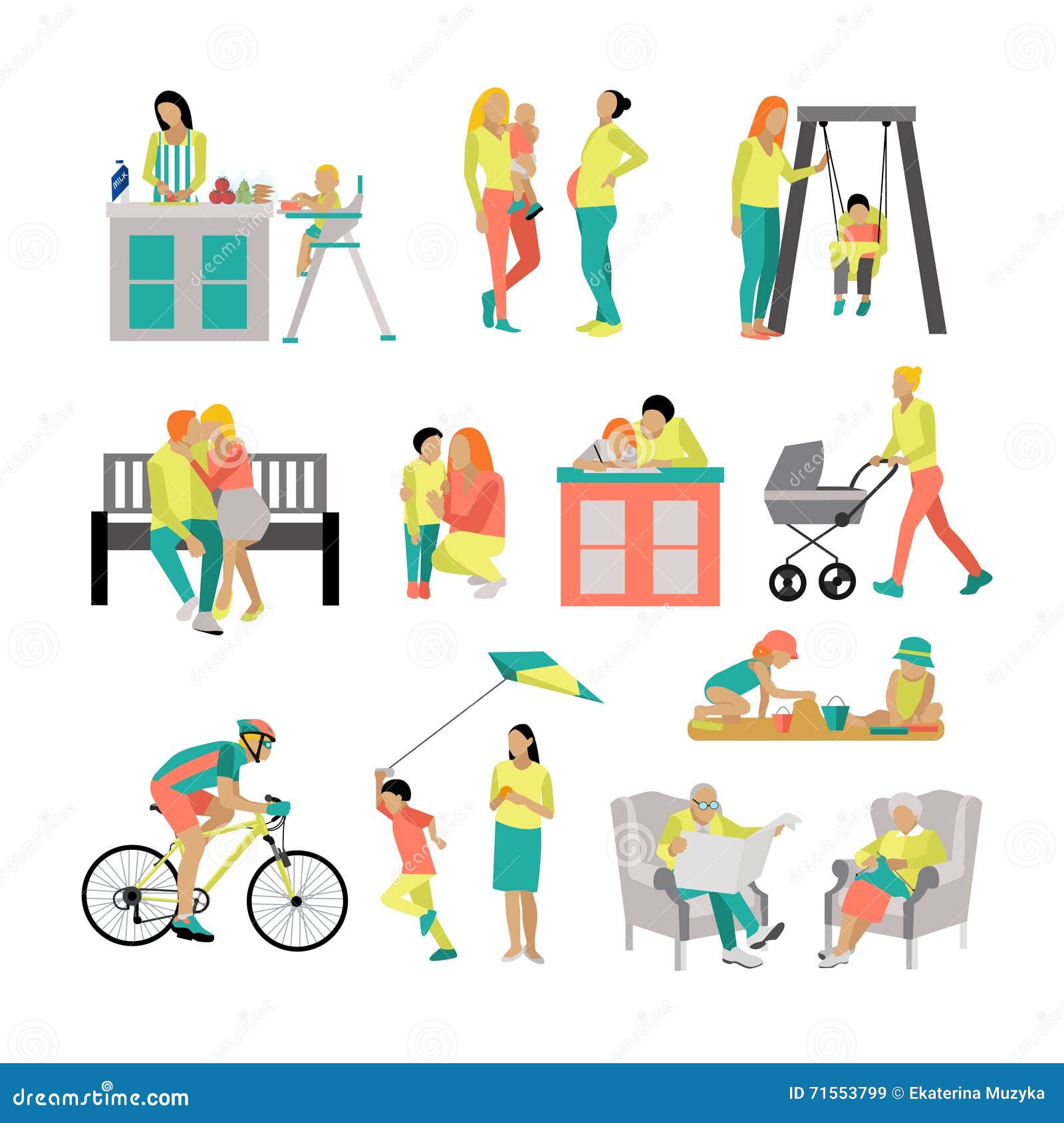 Vector Set of People in Situations at Home and Park. Illustration Flat ... Vector Set of People in Situations at Home and Park. Illustration Flat ...