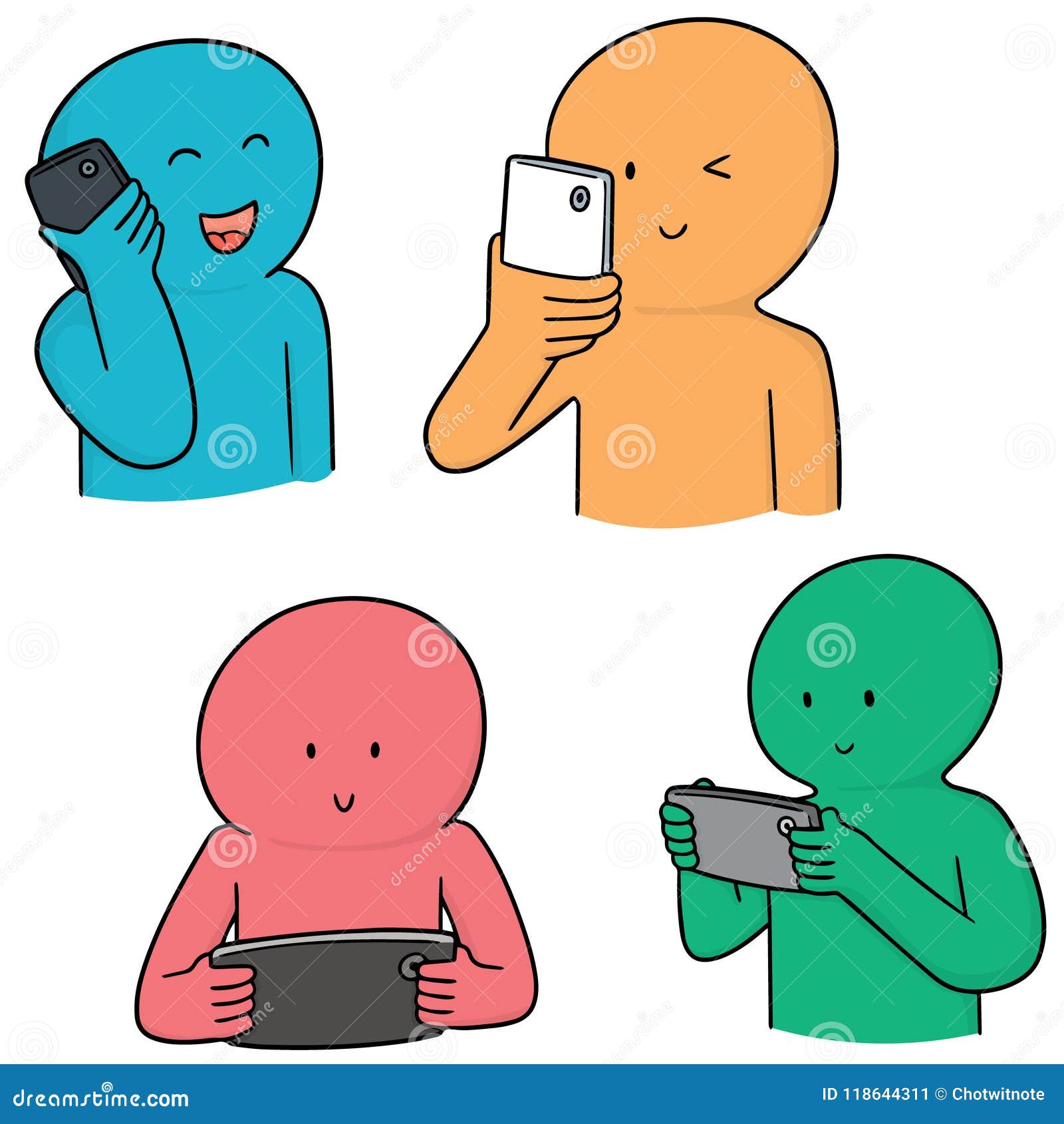 Vector Set of People Using Smartphone Stock Vector - Illustration of ...